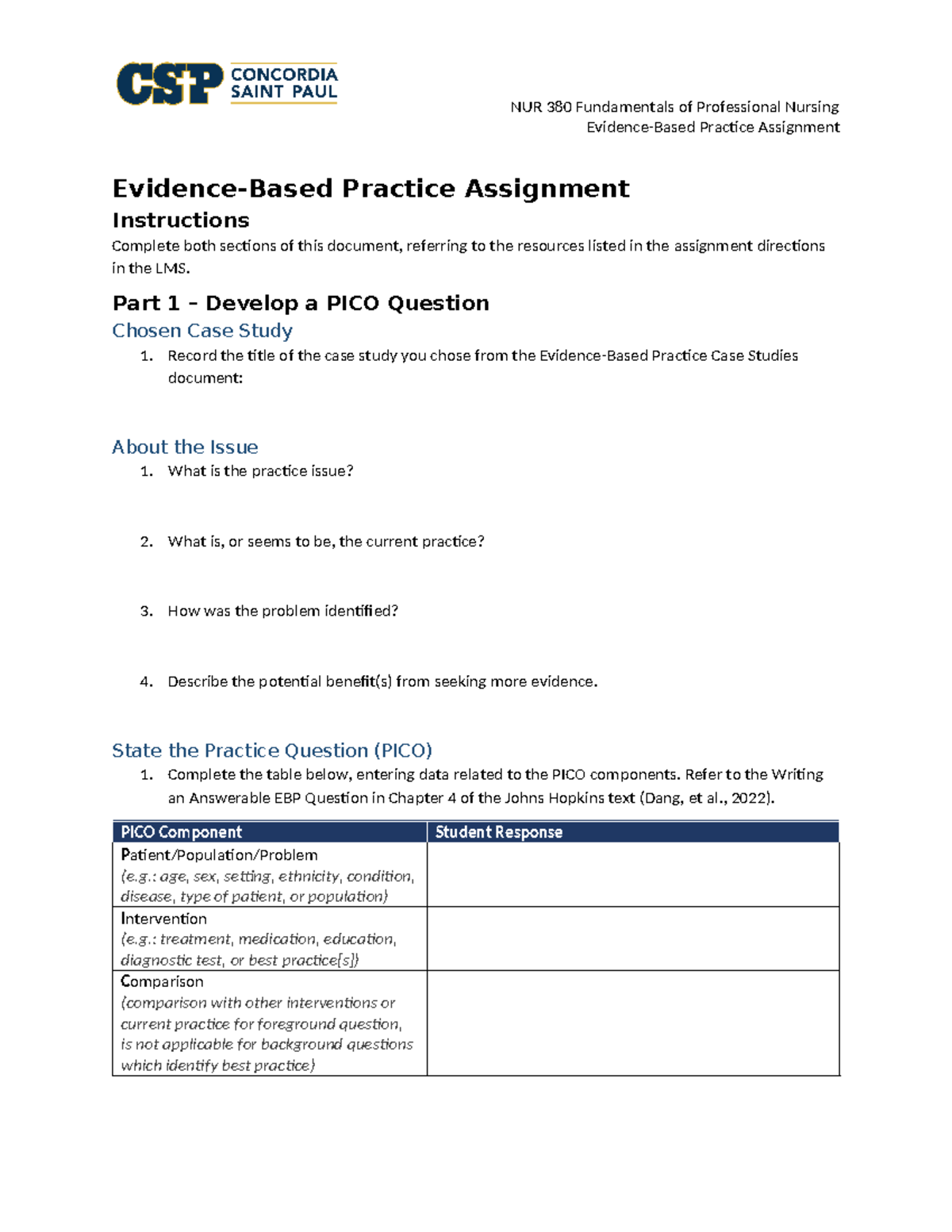 NUR380 Evidence-Based Practice Assignment - NUR 380 Fundamentals of ...