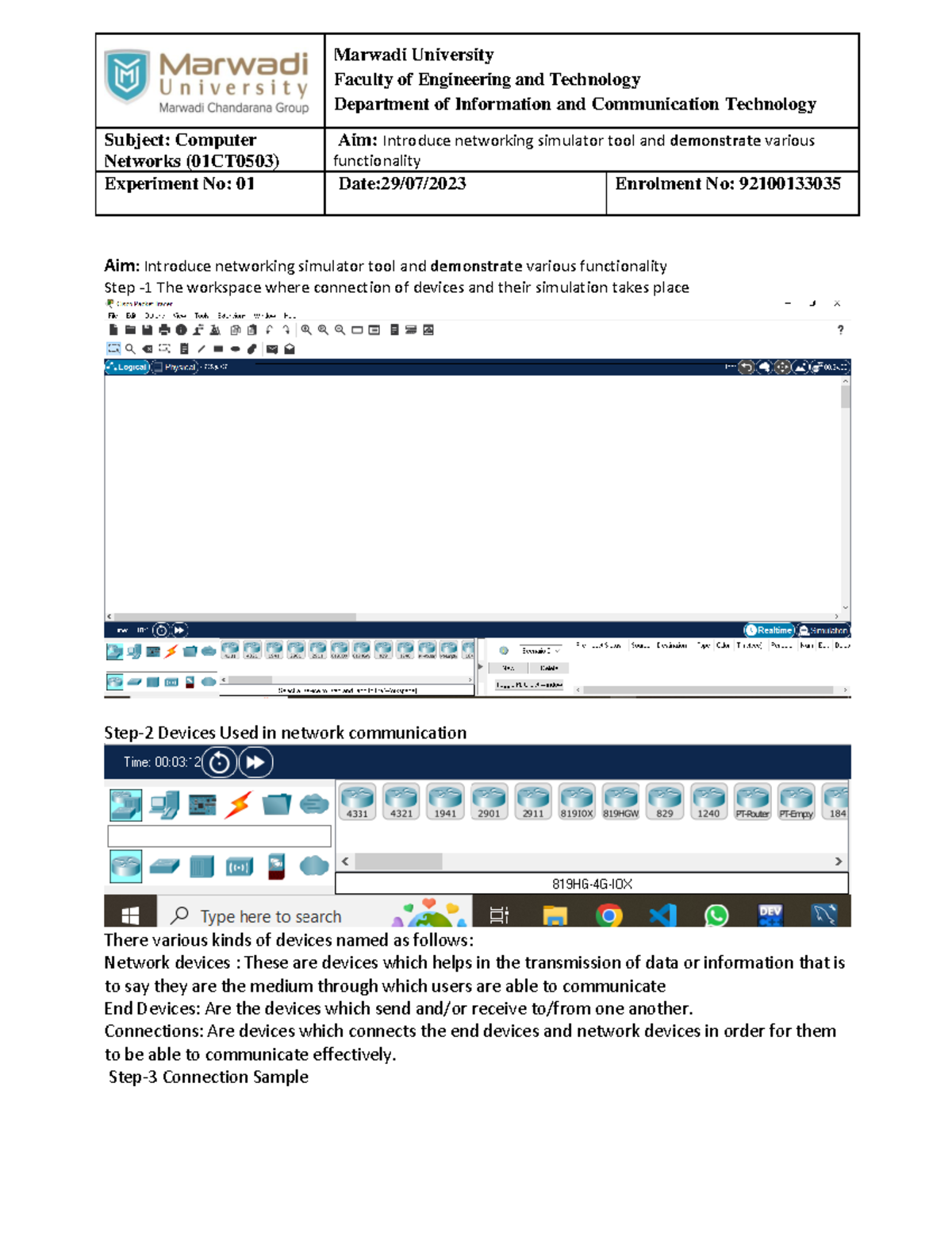 35-Experiment-1 - Experiment For configuring routers - Marwadi ...