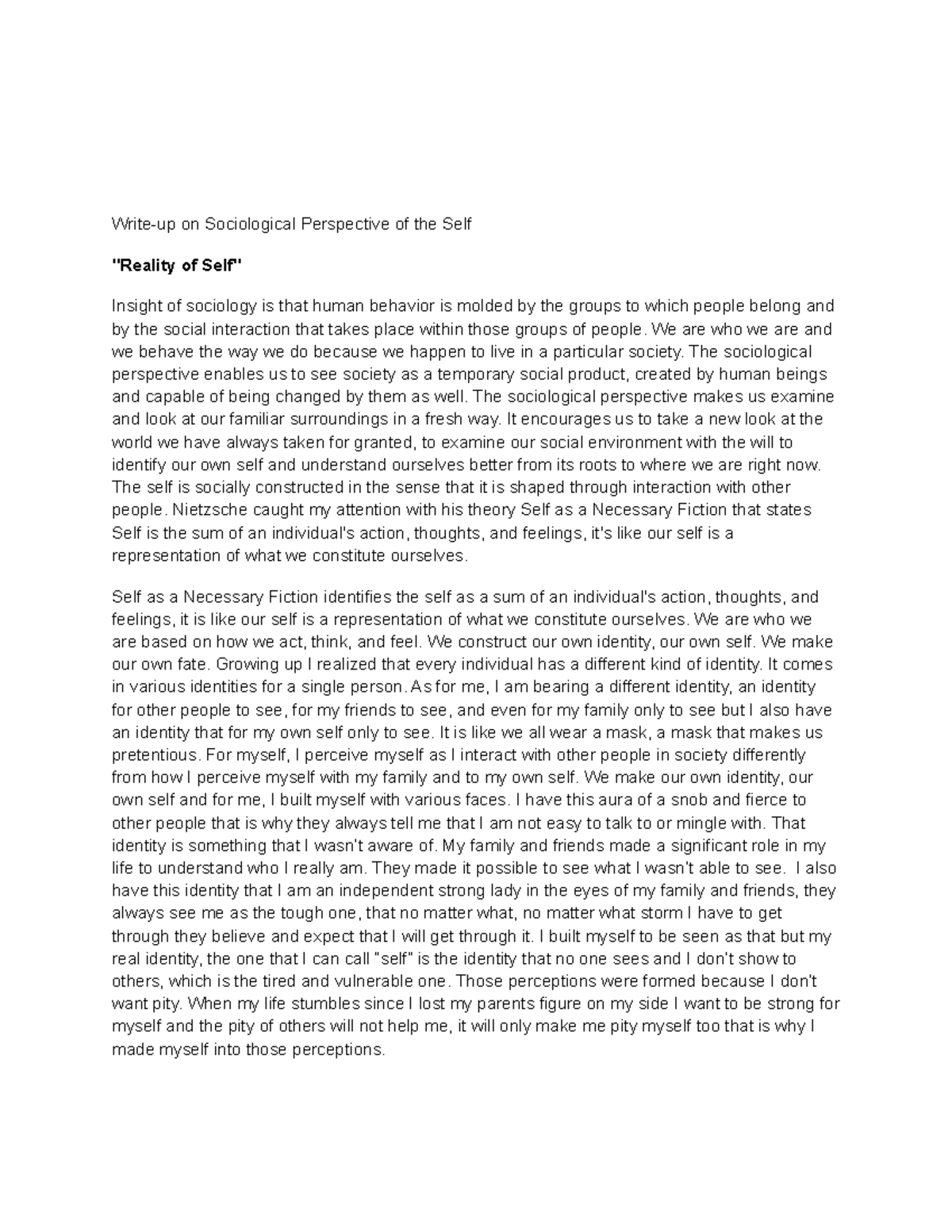 UNDS-Sociological-Self - Ramos, Mae S. BSN 1 - Y2 - 2 Write-up on ...