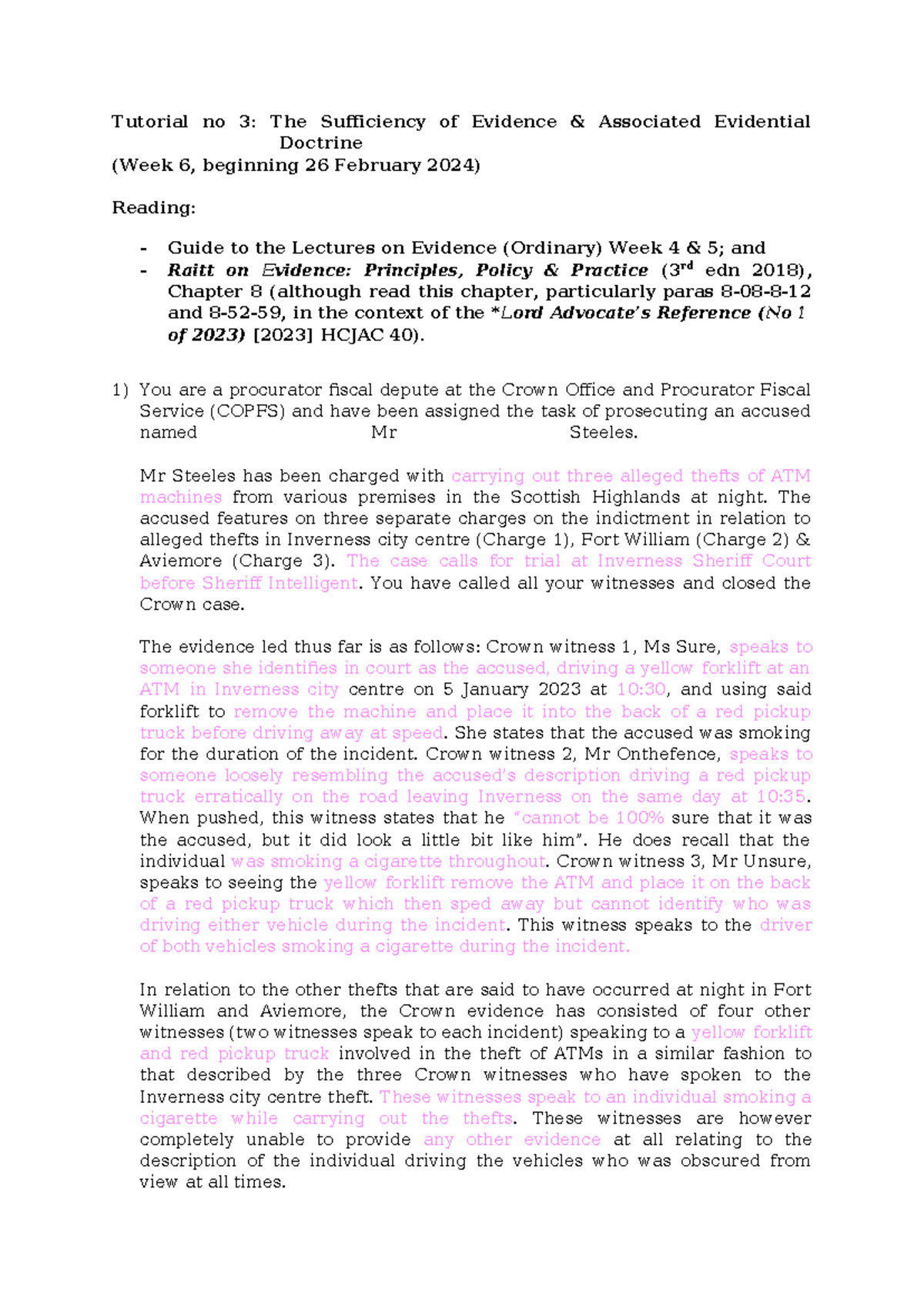Evidence tutorial 3 - ... - Tutorial no 3: The Sufficiency of Evidence & Associated Evidential ...