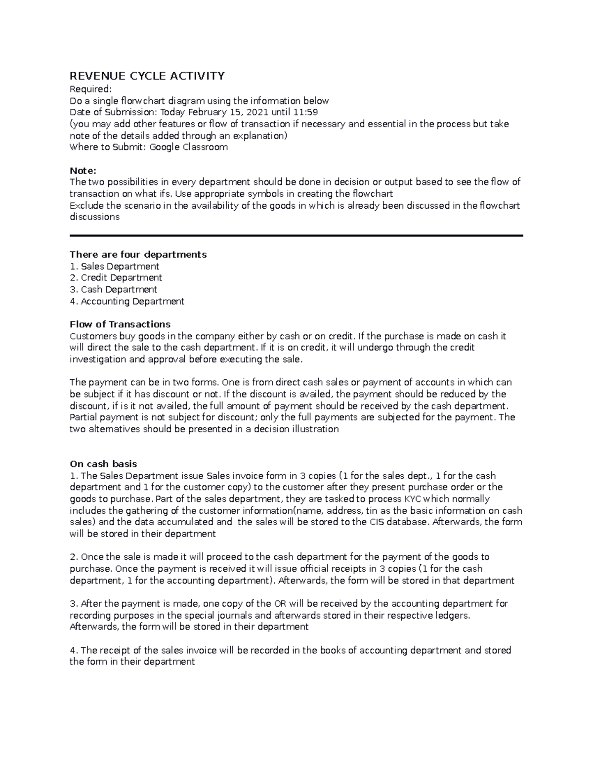 Revenue Cycle - AIS Activity - REVENUE CYCLE ACTIVITY Required: Do a ...