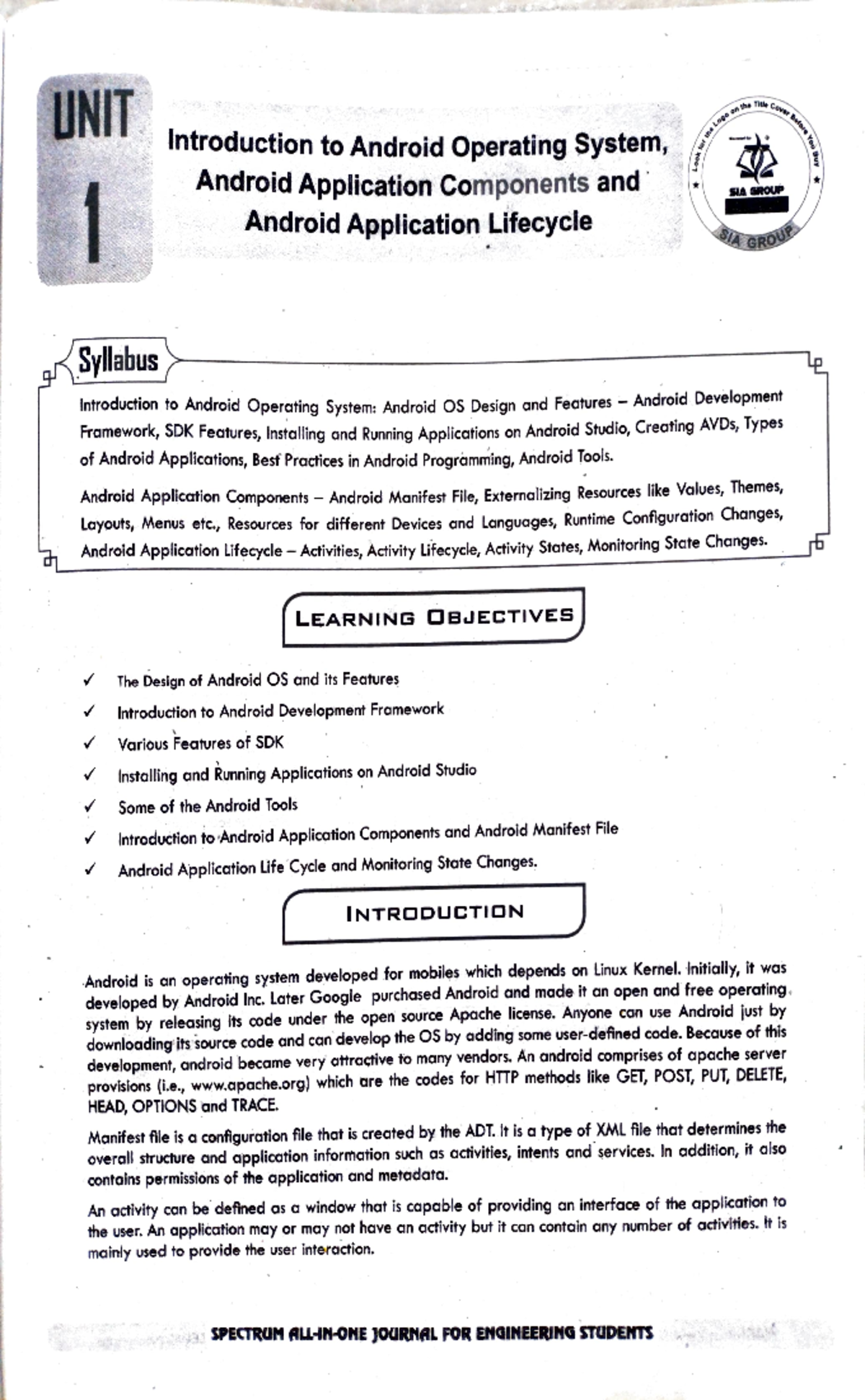 MAD Unit 1 - UNIT the Title Introduction to Android Operating System, Android Application ...