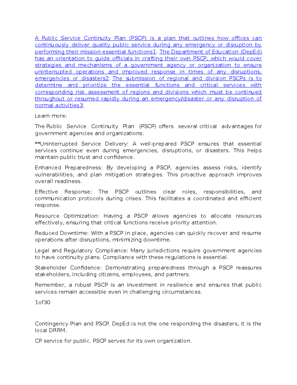 A Public Service Continuity Plan - The Department of Education (DepEd ...