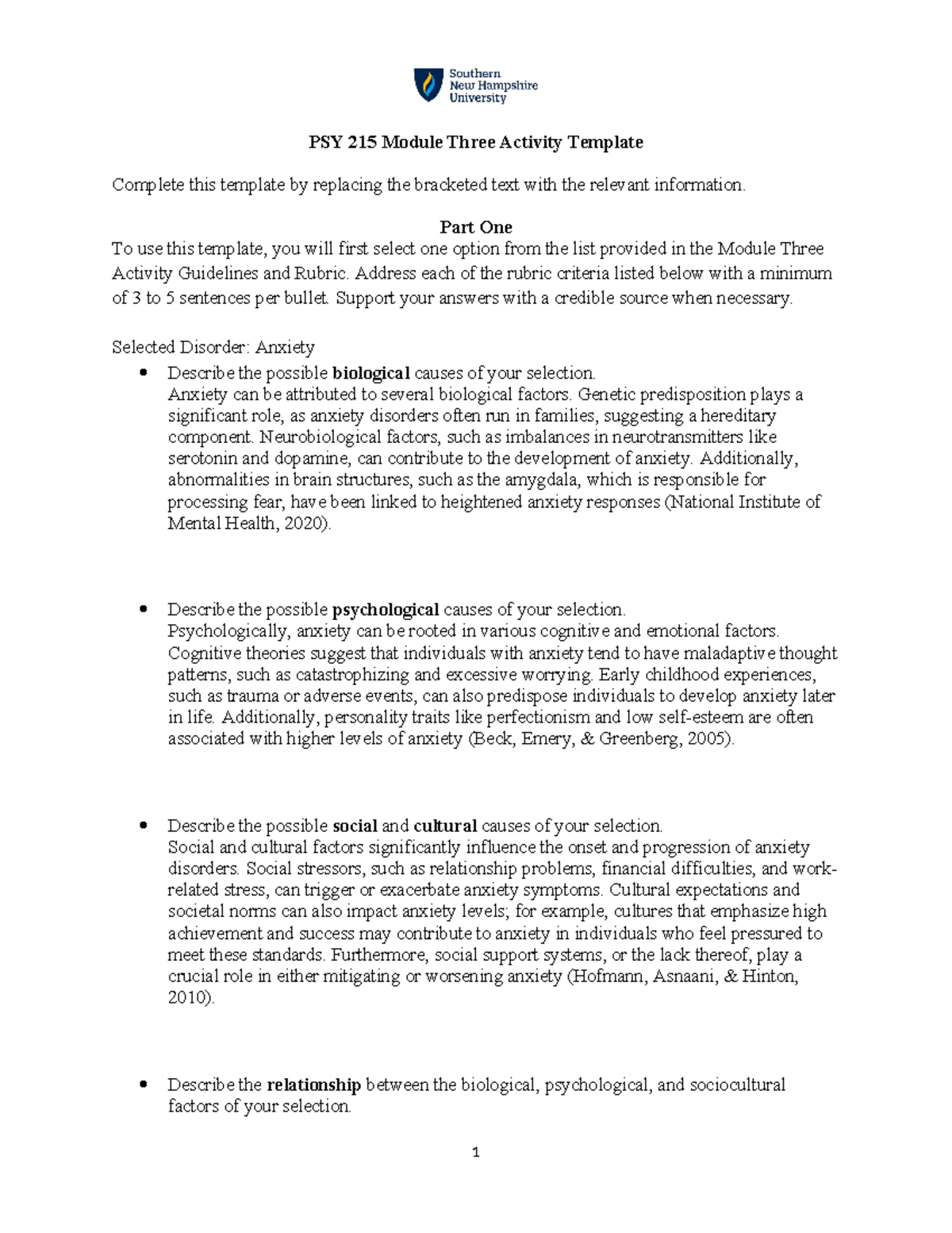 PSY 215 Module Three Activity - Part One To use this template, you will ...