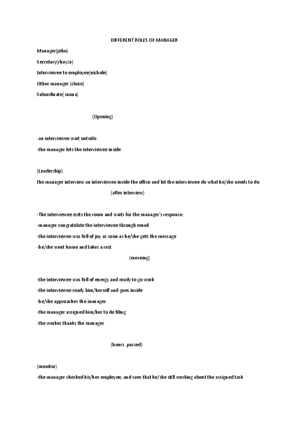 Different Roles OF Manager revise - DIFFERENT ROLES OF MANAGER Manager ...