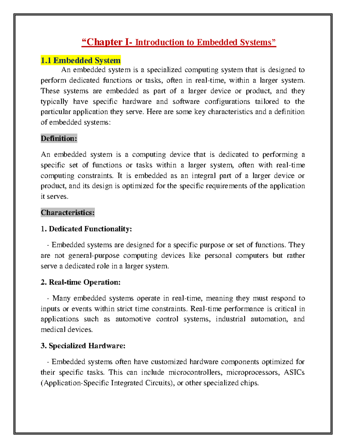 1. Introduction to Embedded Systems - “Chapter I- Introduction to Embedded Systems” 1 Embedded ...