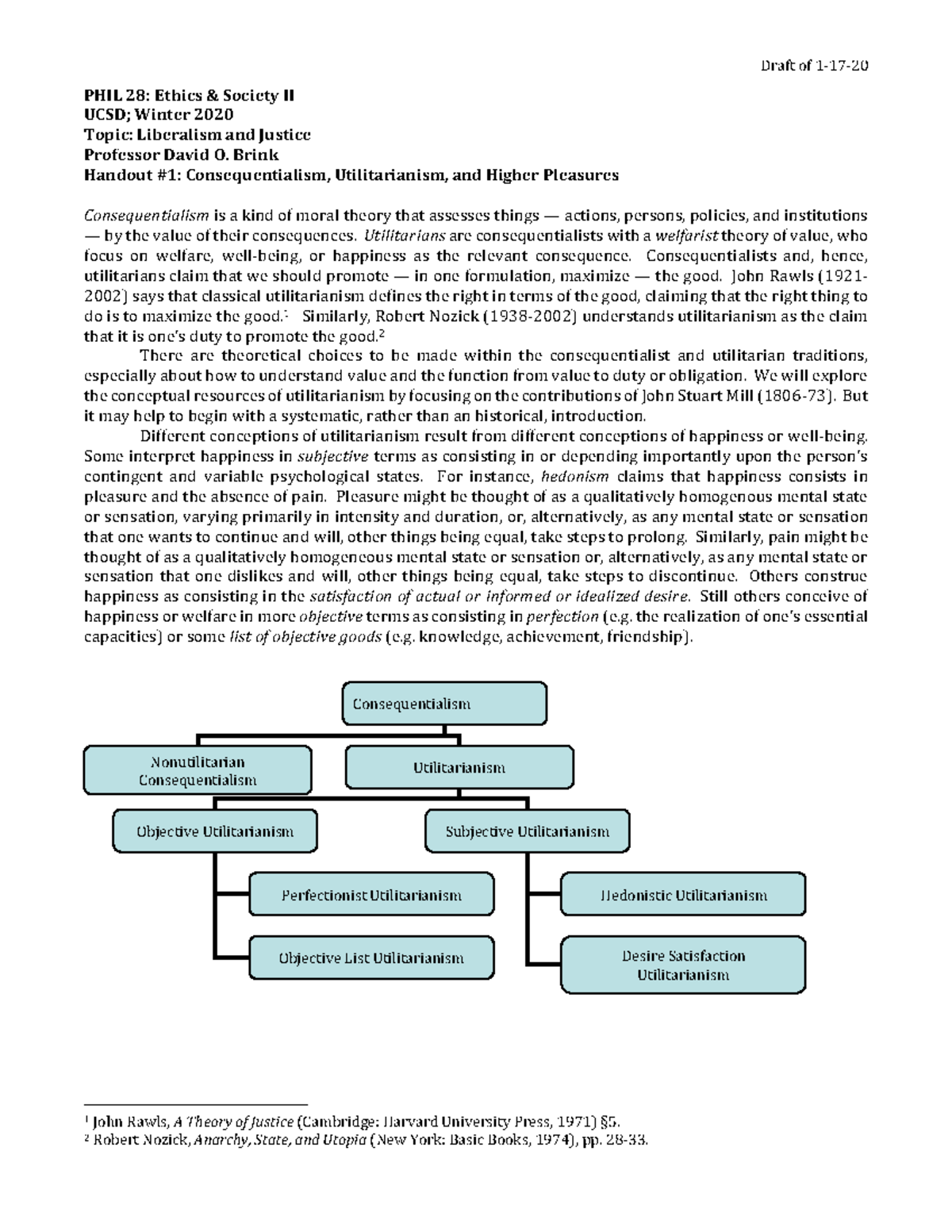 Handout#1-Consequentialism Utilitarianism Higher Pleasures - Draft of 1 ...