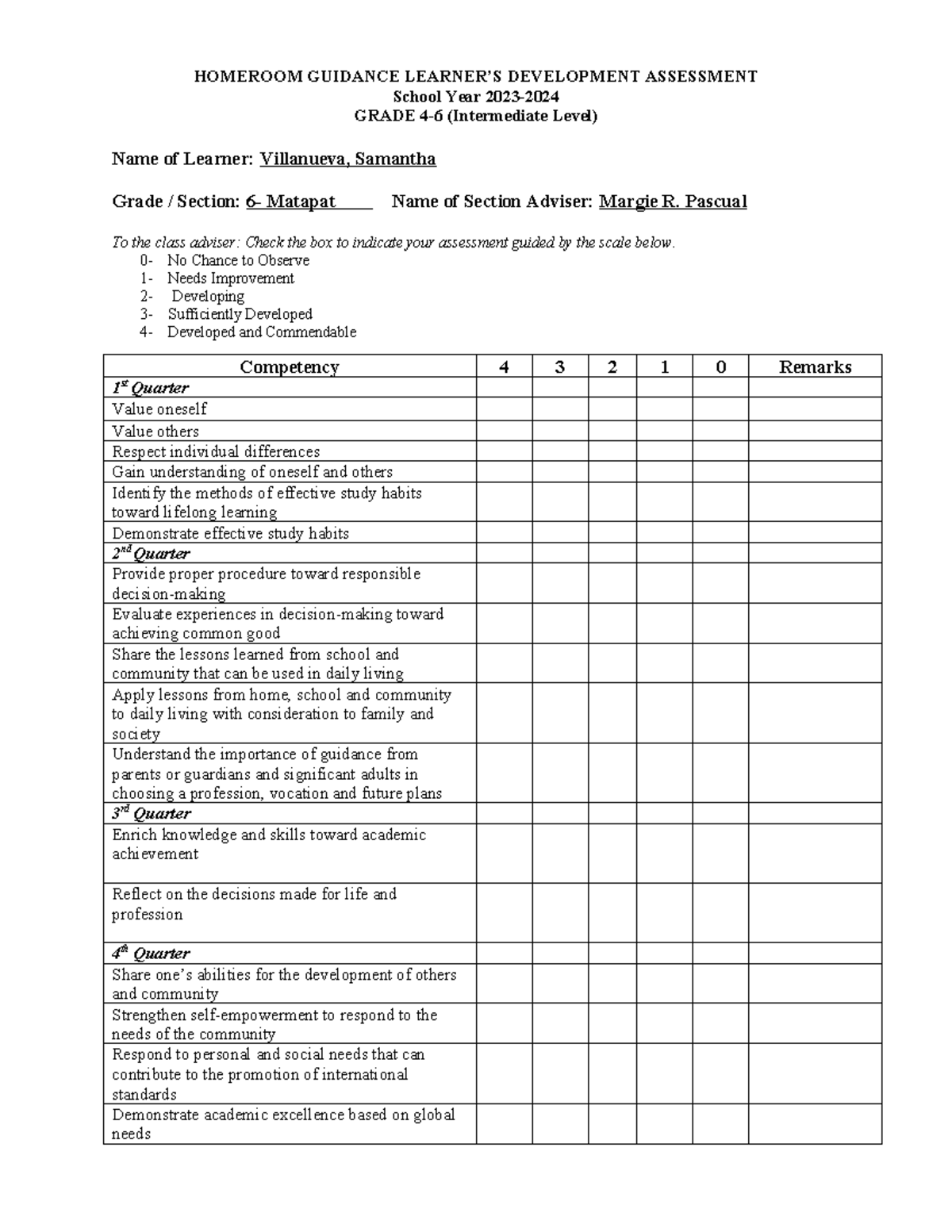 HG Learners Development Assessment Intermediate - HOMEROOM GUIDANCE ...