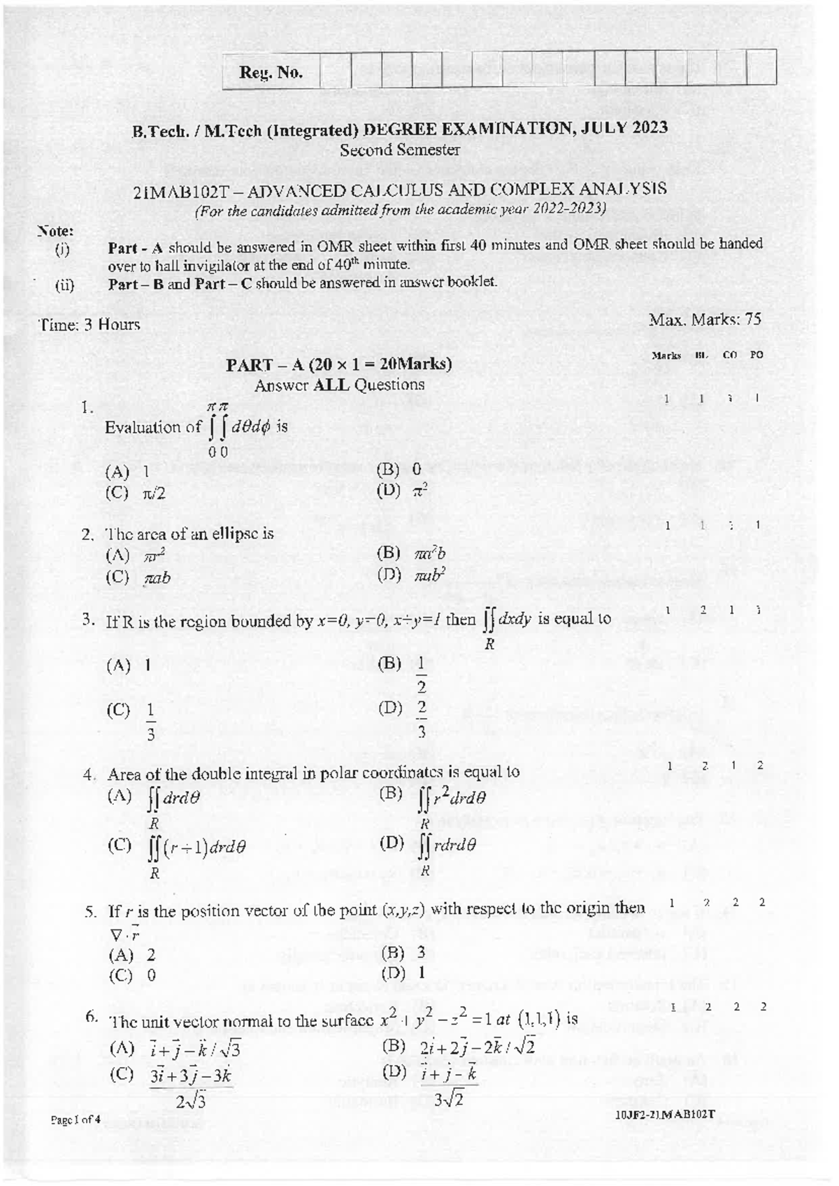 21MAB102T-2 - Advanced Calculus and complex analysis - Studocu