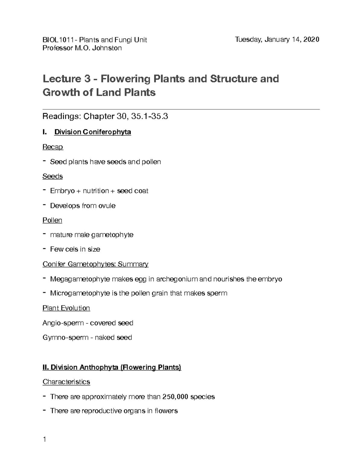 Lecture 3 - Flowering Plants and Structure and Growth of Land Plants ...