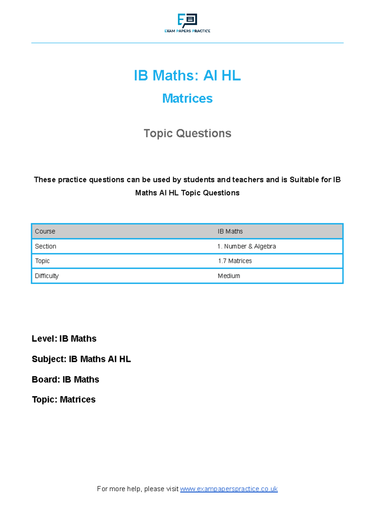 Matrices - Matrix Theory - IB Maths: AI HL Matrices Topic Questions ...