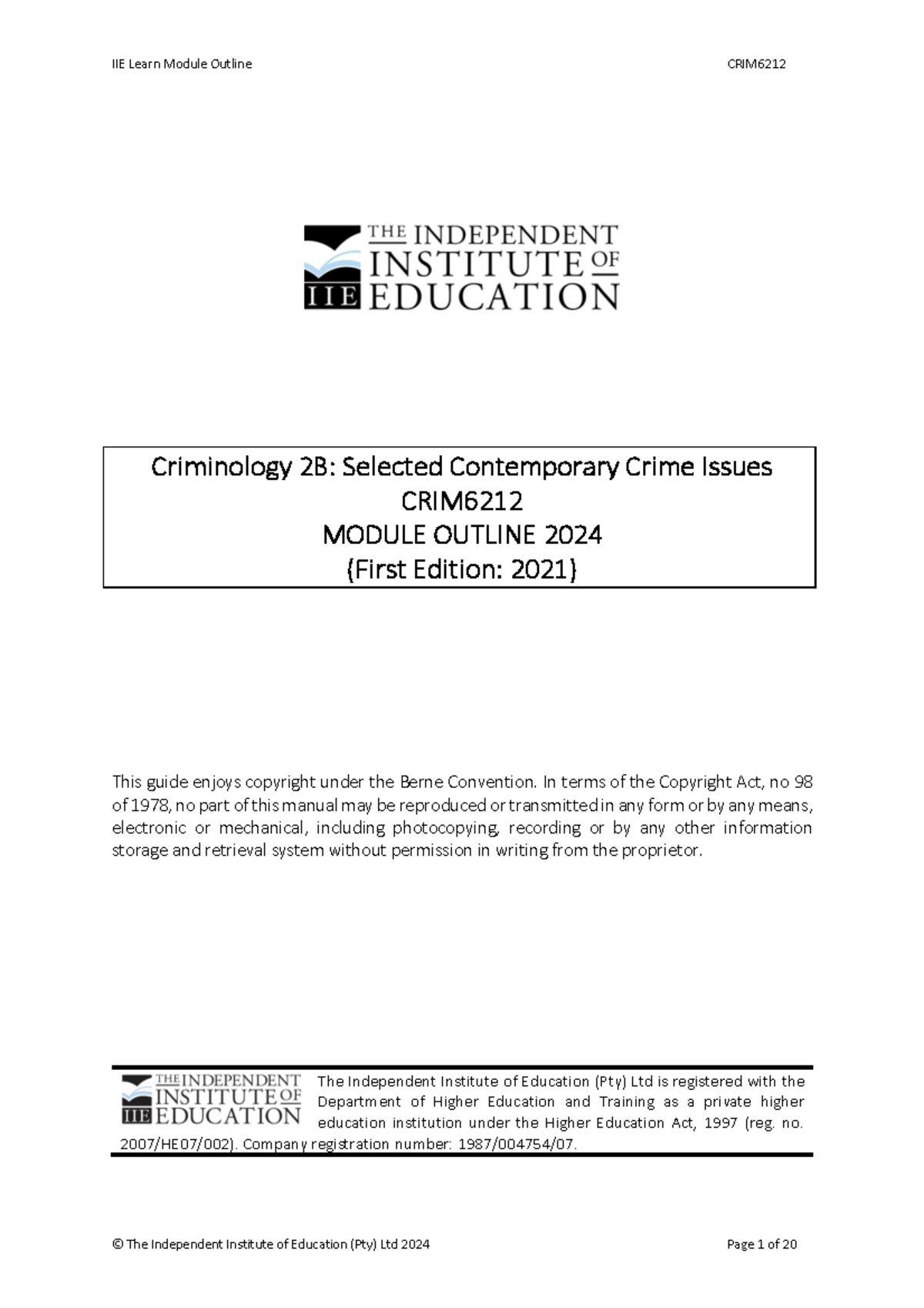 Module Outline - Criminology 2B: Selected Contemporary Crime Issues ...