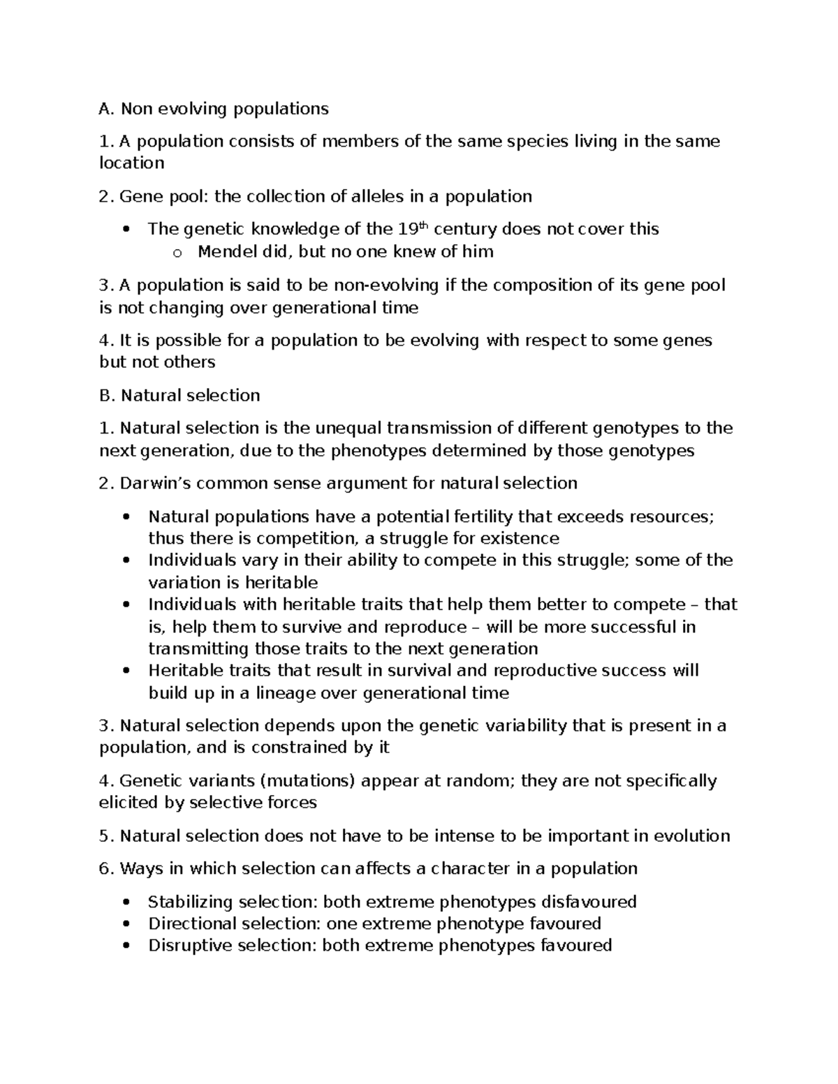 Evolution of populations - biology 150A - A. Non evolving populations A ...