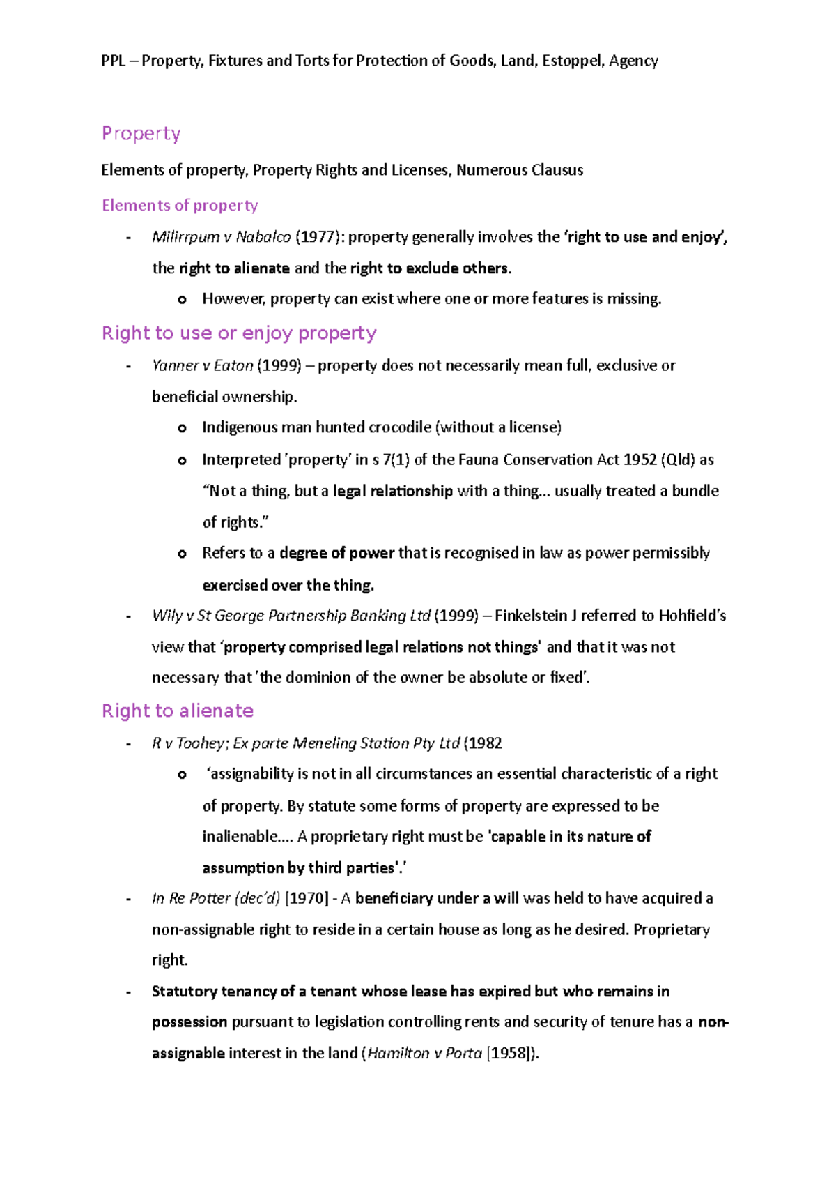 PPL property notes - Property Elements of property, Property Rights and ...