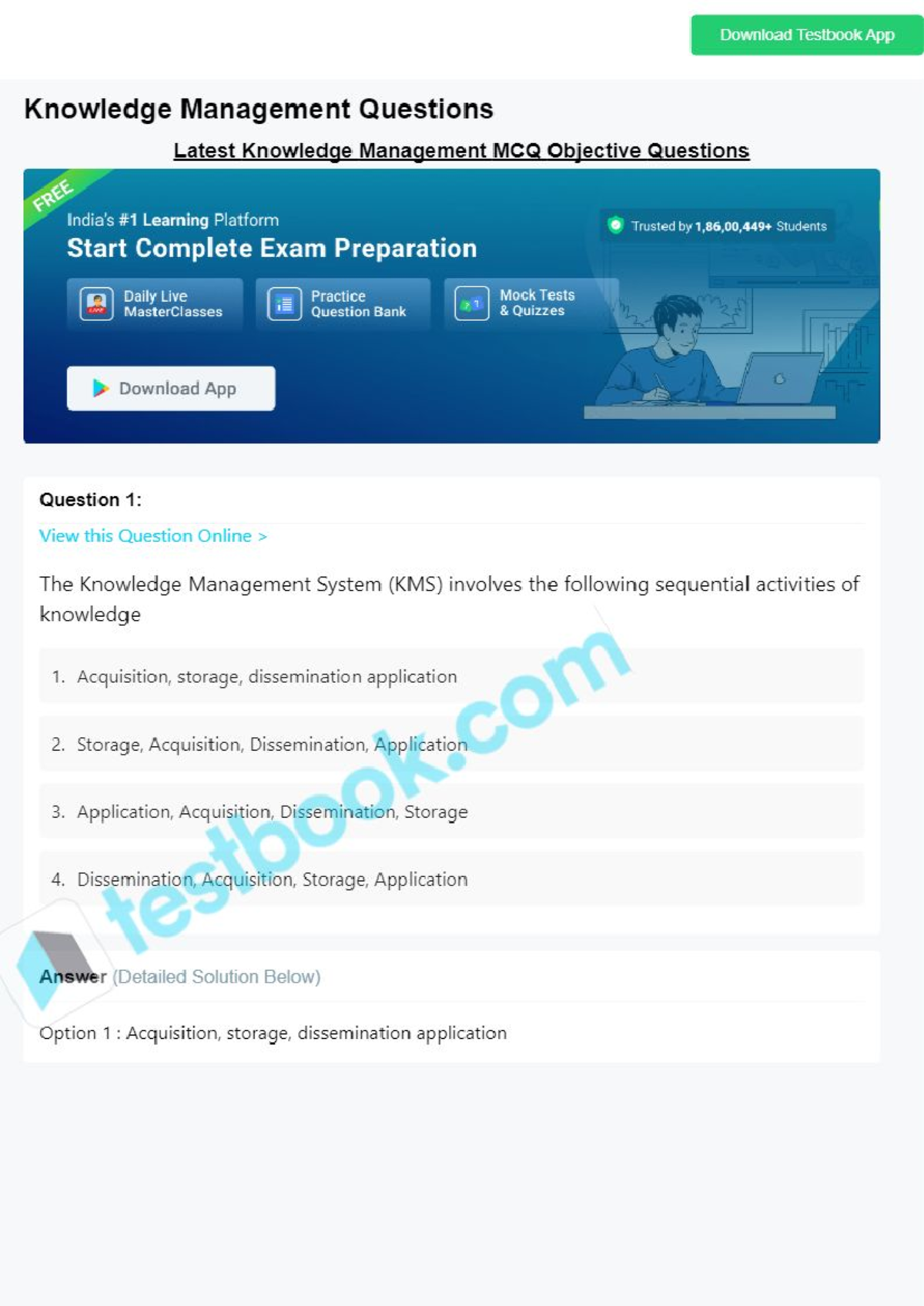 MCQ on knowledge management - Download Testbook App Knowledge ...