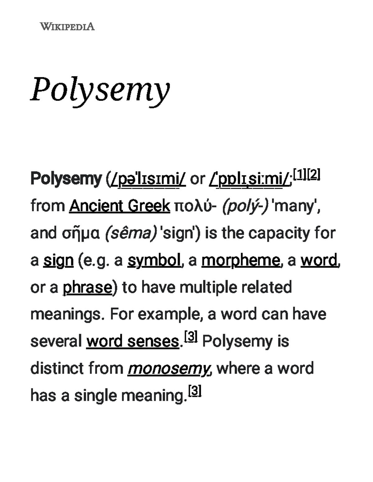 Polysemy- Introduction - Polysemy Po lys emy (/pəˈlɪs ɪmi/ o r /ˈpɒ ...