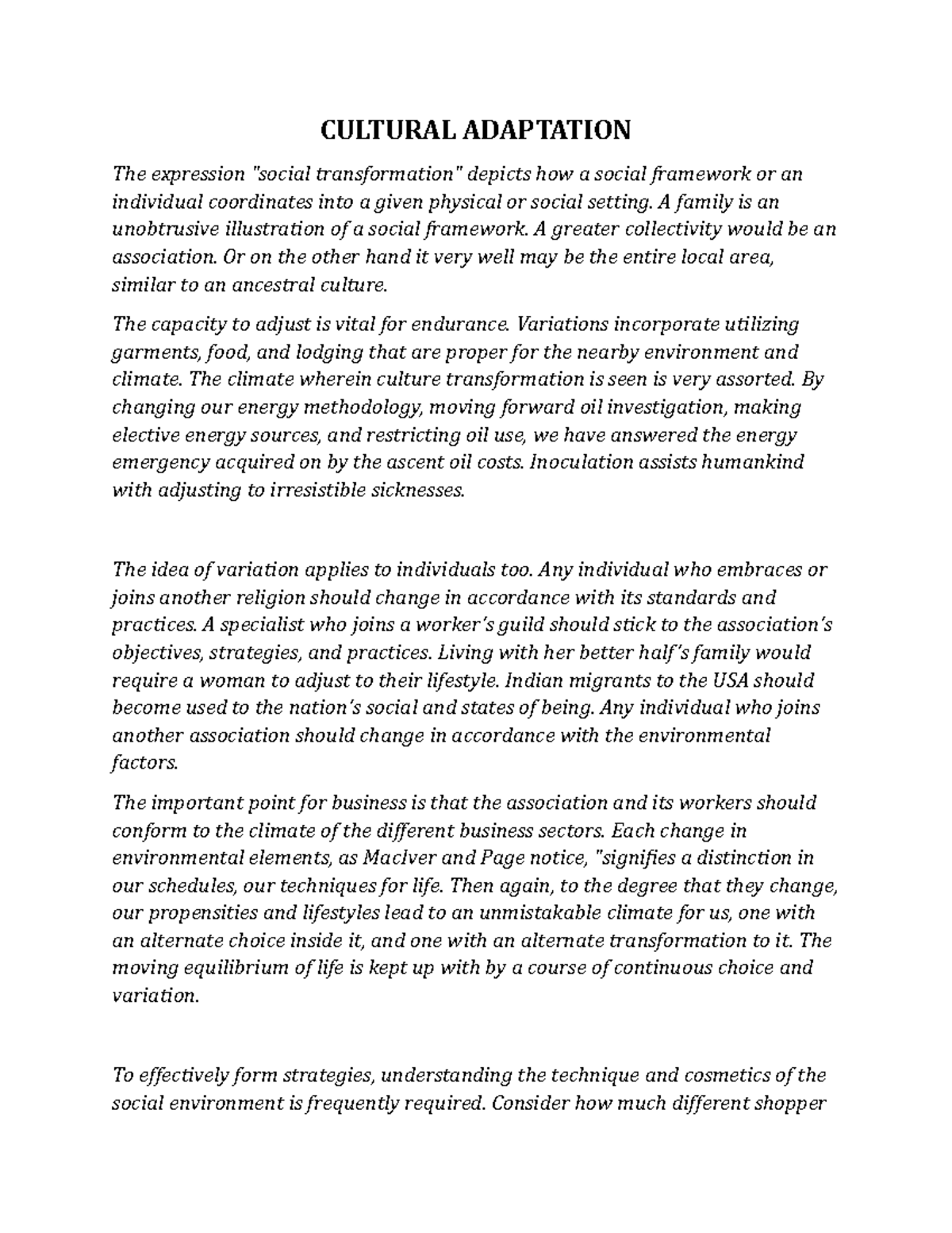 Cultural Adaptation - CULTURAL ADAPTATION The expression "social ...
