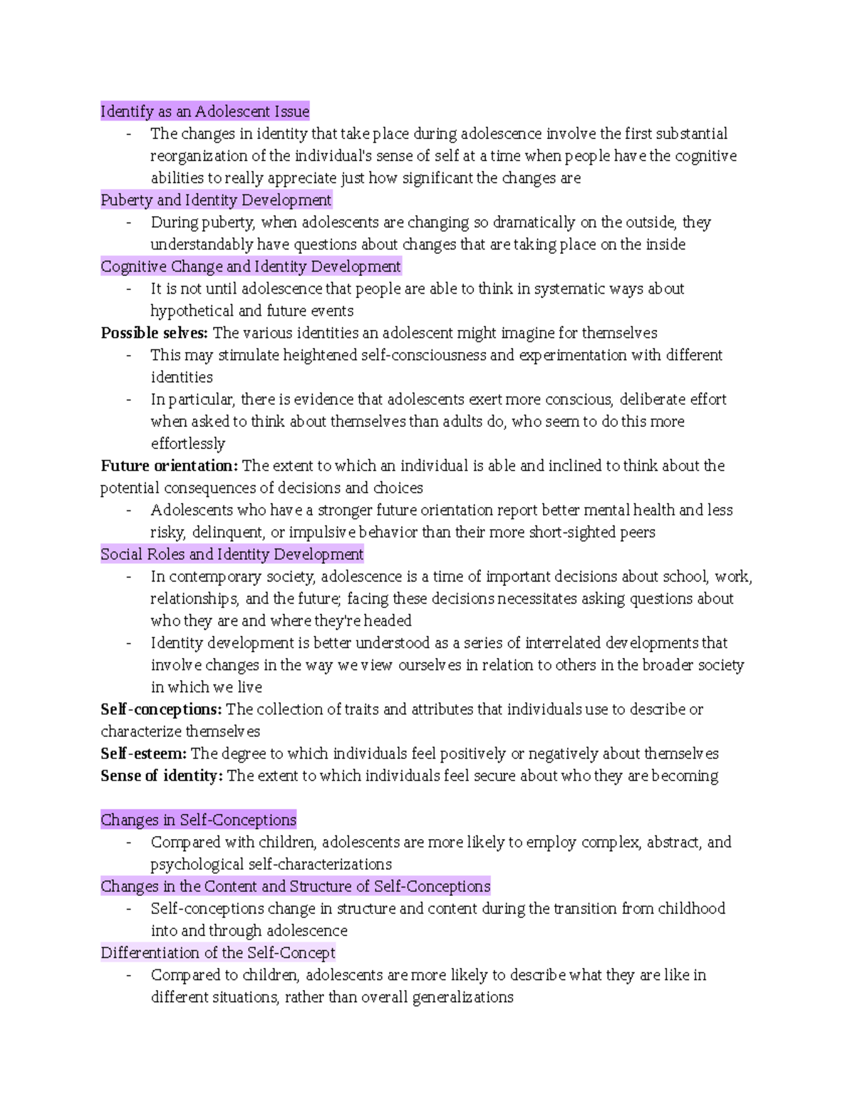 Ch 8 Identity - notes - Identify as an Adolescent Issue - The changes ...
