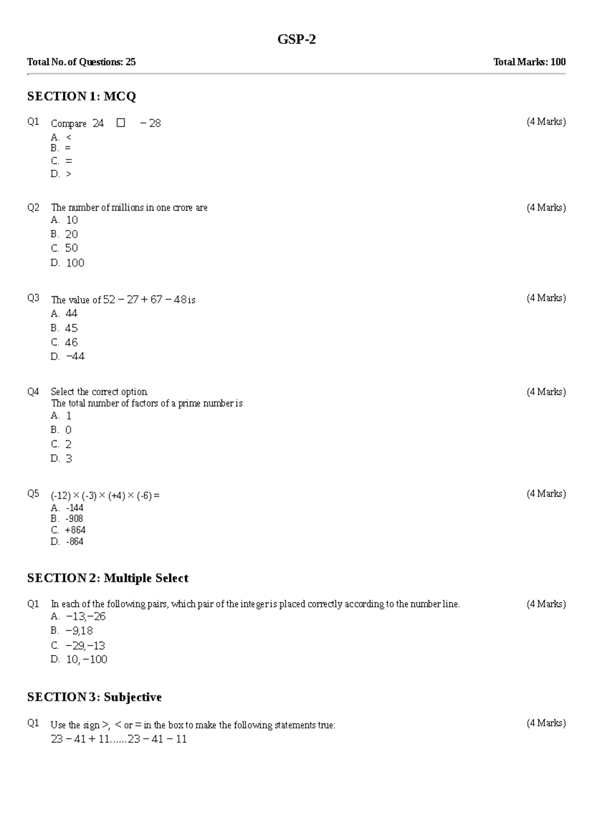 Gsp-2 - complete - 1 / 3 GSP- Total No. of Questions: 25 Total Marks ...