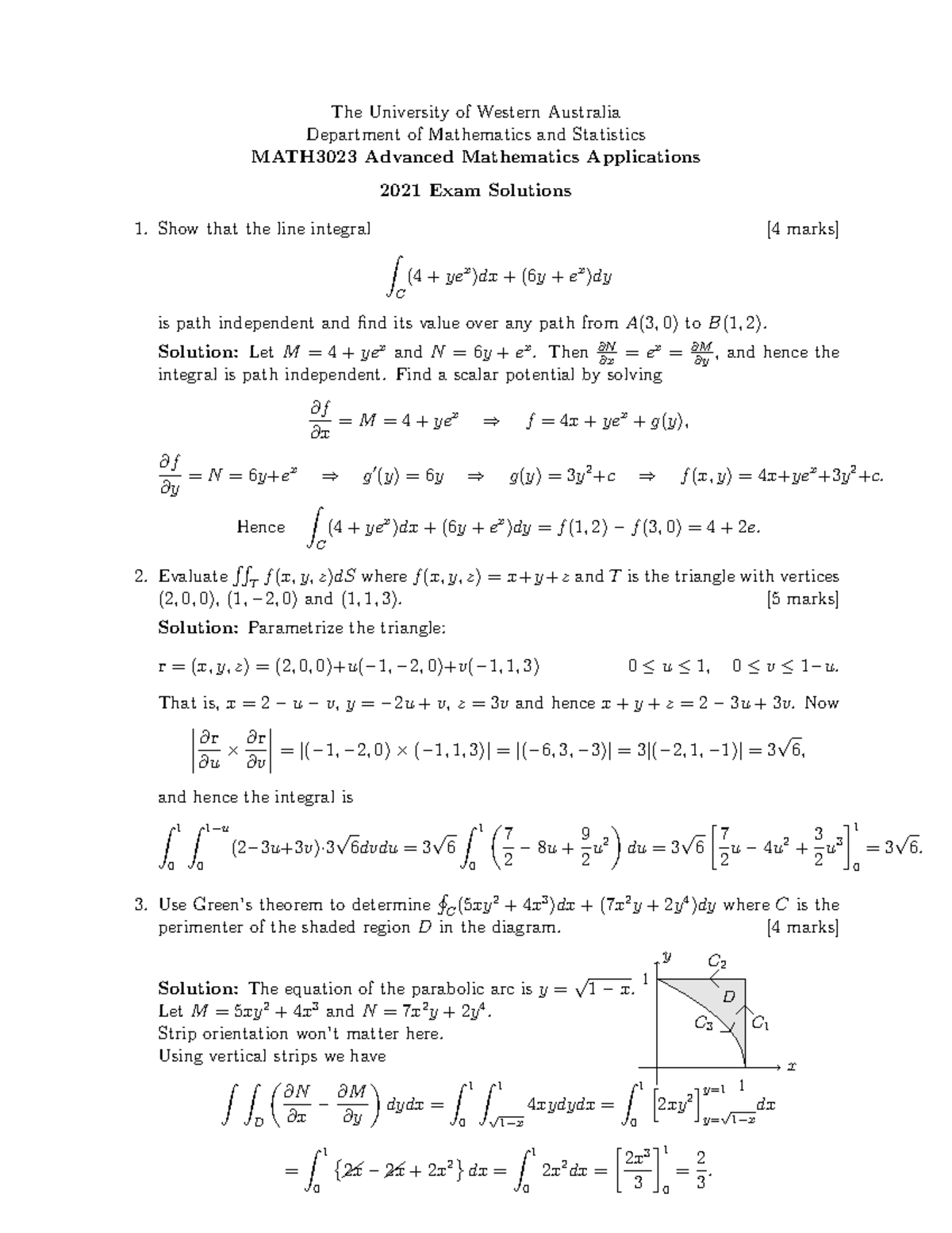 MATH3023 Exam 2021 Solutions - The University of Western Australia ...