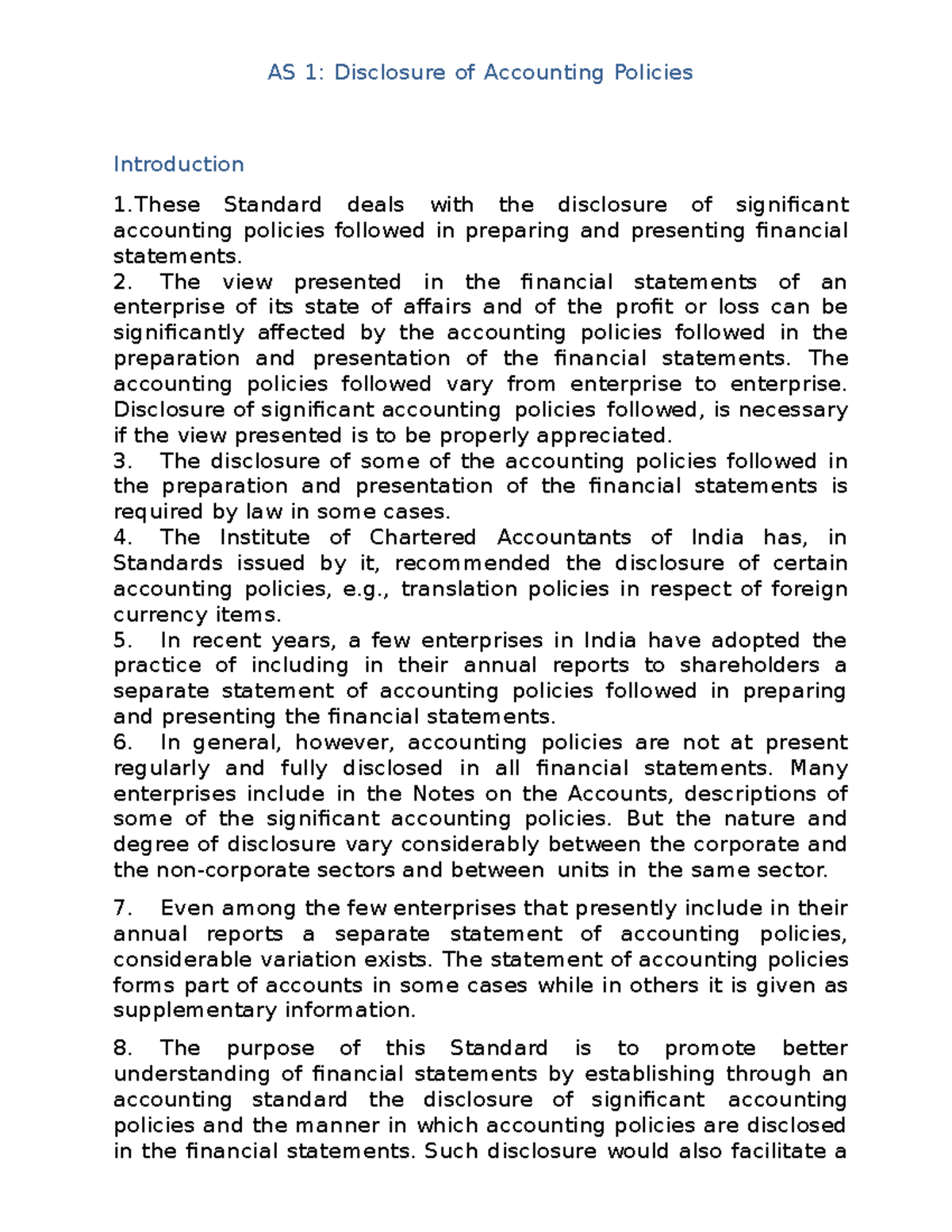 Accounting Standards - AS 1: Disclosure of Accounting Policies ...