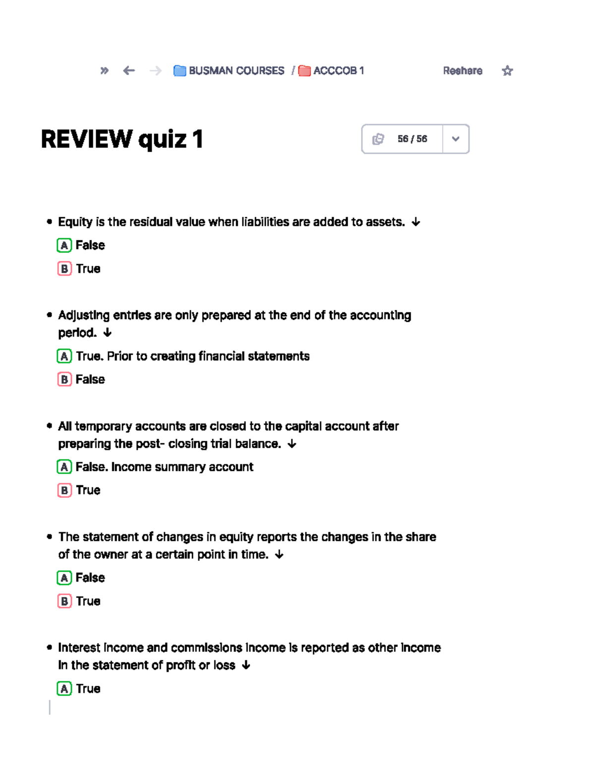 Review quiz 1 - heres the flashcards version - Accounting 1 - Studocu