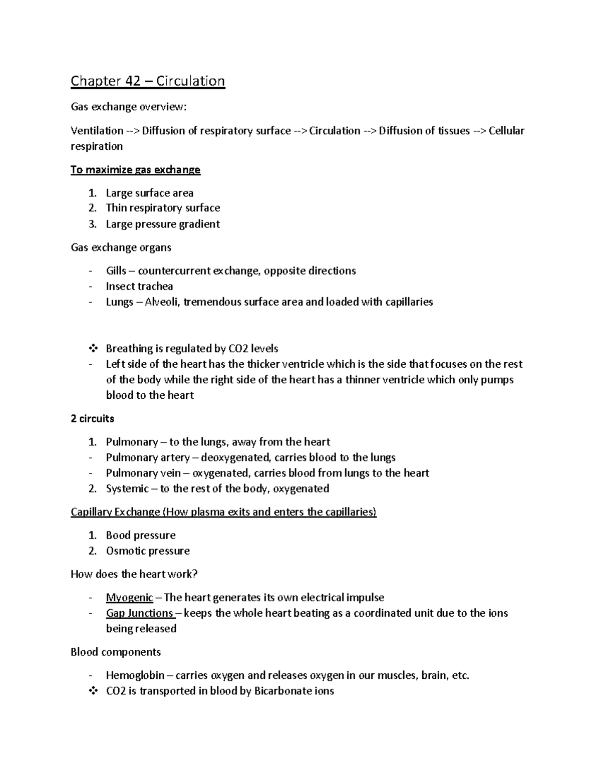 Biology 150 Section 4 Notes - Chapter 42 – Circulation Gas exchange ...