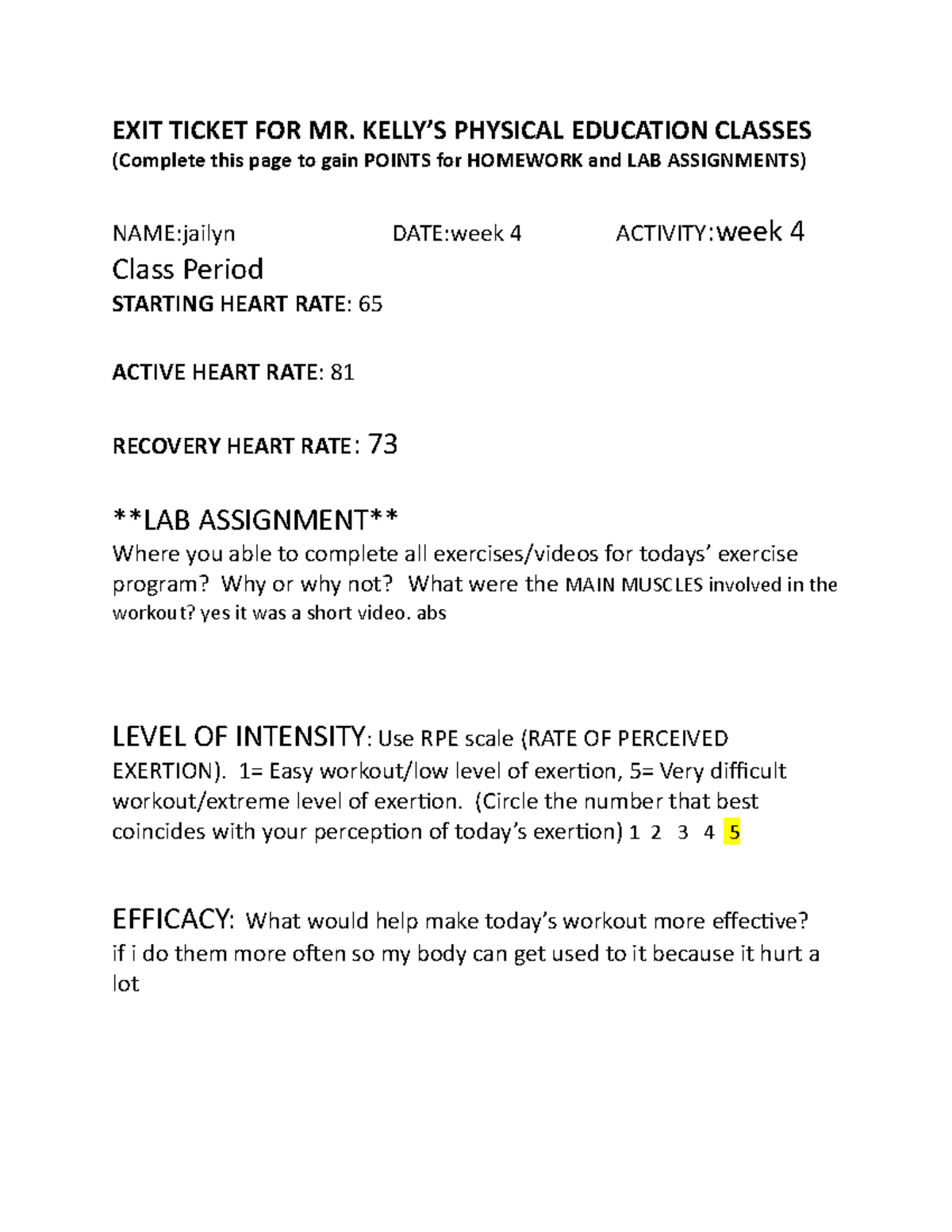 EXIT Ticket FOR MR - EXIT TICKET FOR MR. KELLY’S PHYSICAL EDUCATION ...