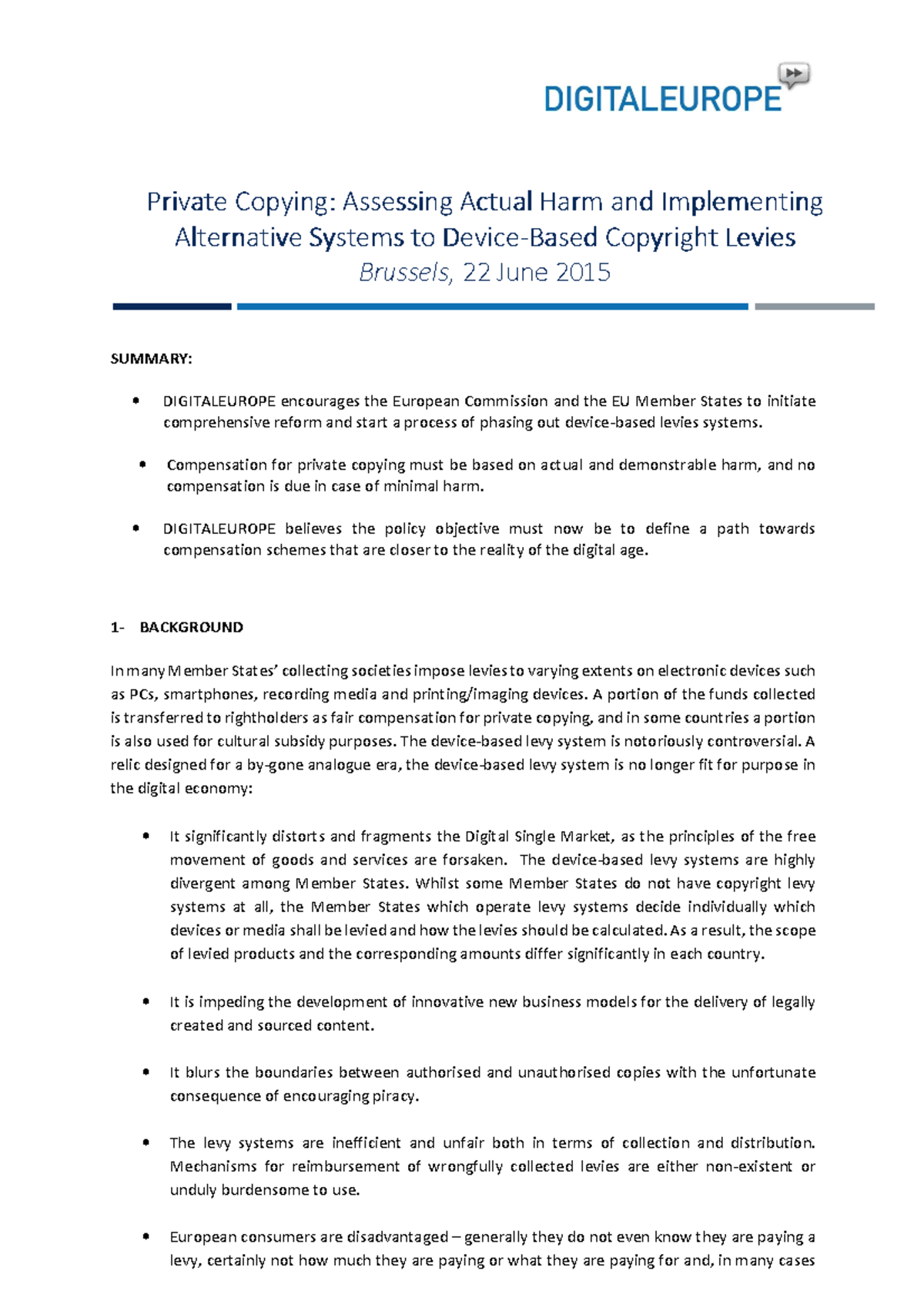 Private Copying Assessing harm and implementing alternatives to copyright levies - Private ...