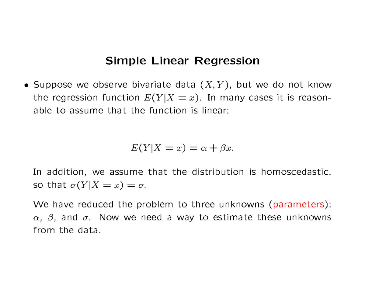 OLS - MCO - Simple Linear Regression Suppose we observe bivariate data ...