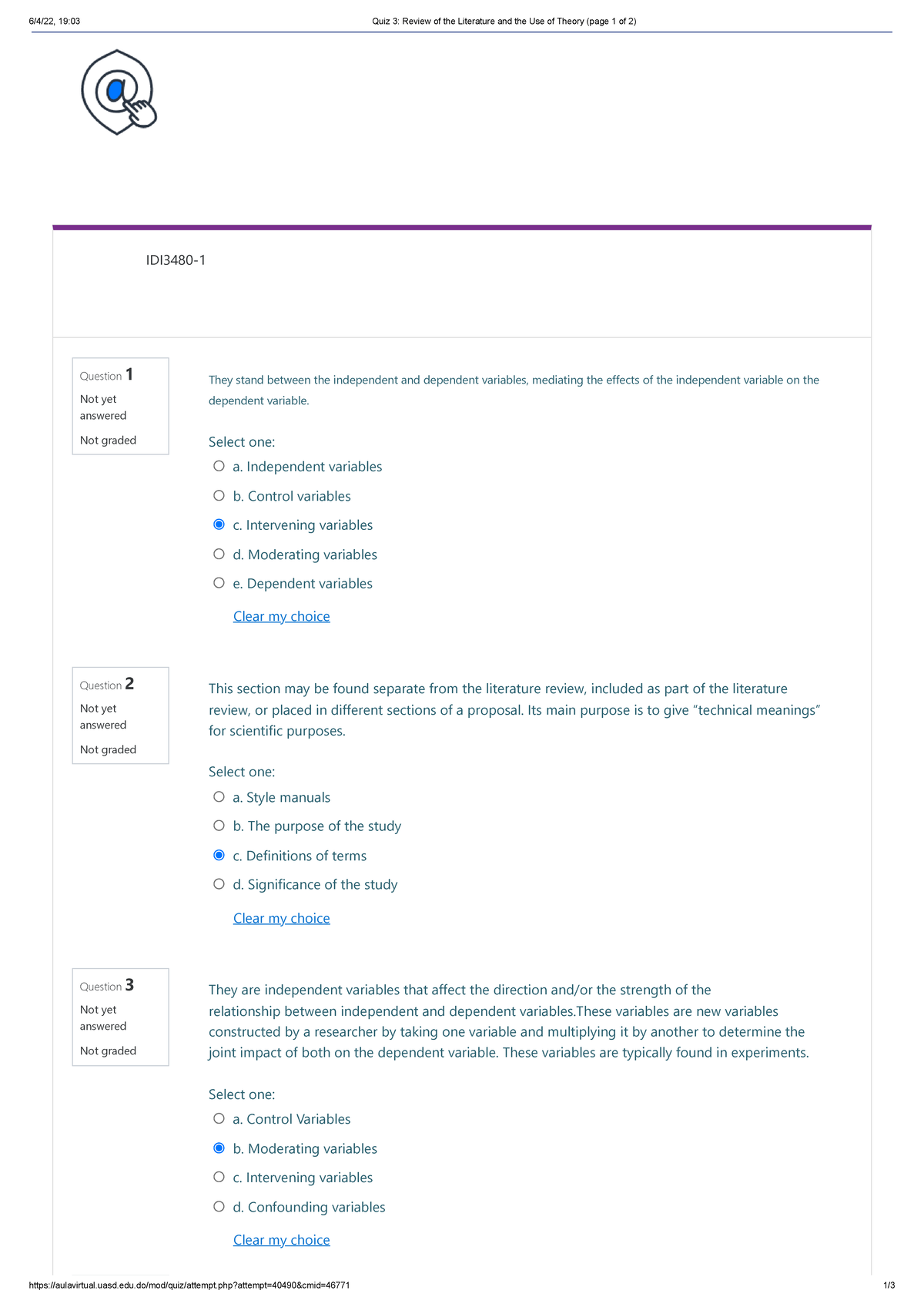 Quiz 3 Review of the Literature and the Use of Theory (page 1 of 2 ...