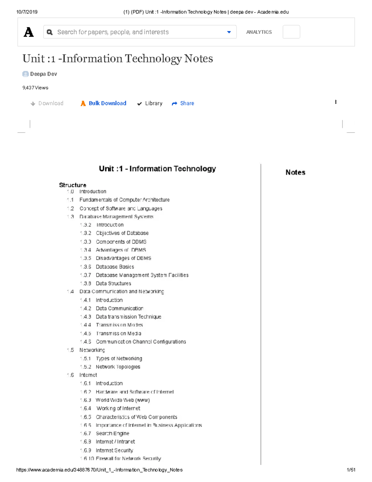 429080762 1 PDF Unit 1 Information Technology Notes - Introduction to ...