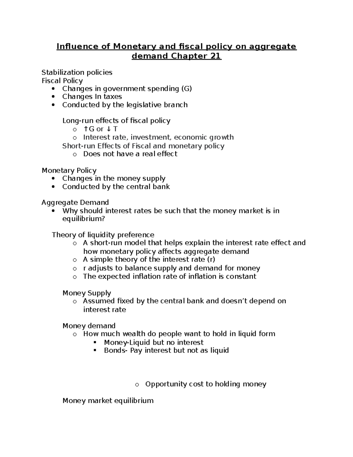 Unit 4 Macro Notes - Influence of Monetary and fiscal policy on ...