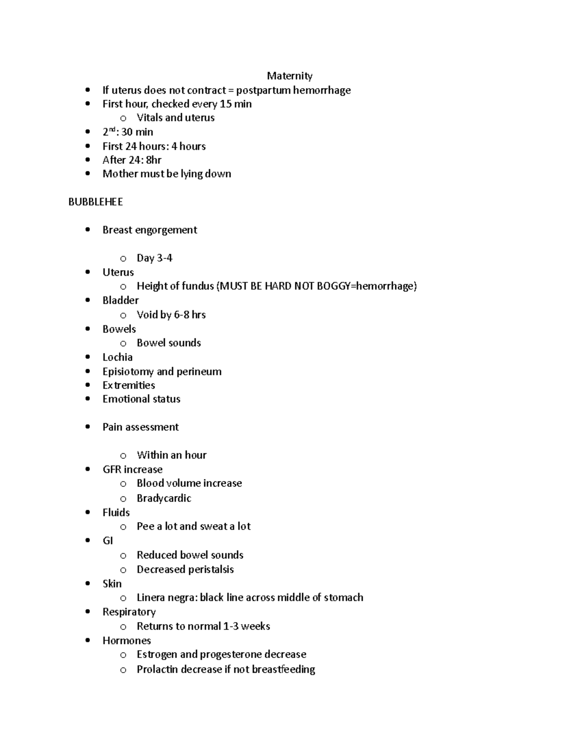 Maternity Notes - Maternity If uterus does not contract = postpartum ...