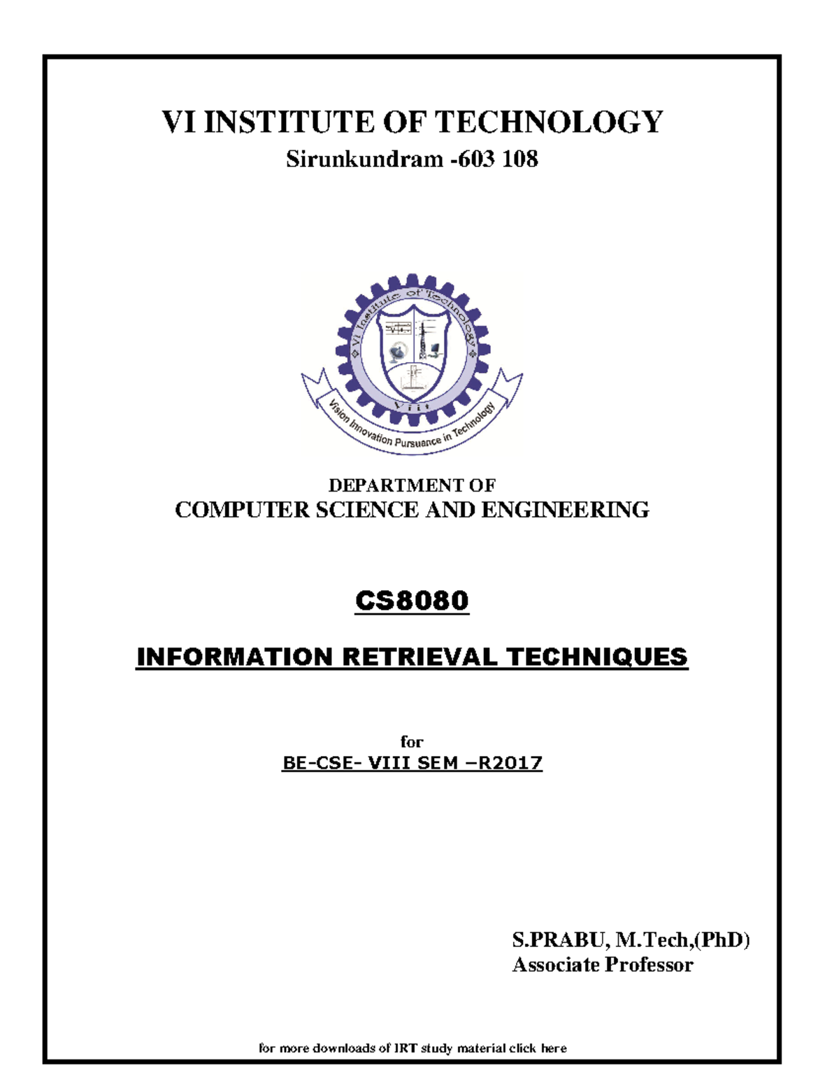 5 UNIT Notes - Good topic for CS8080 - VI INSTITUTE OF TECHNOLOGY ...