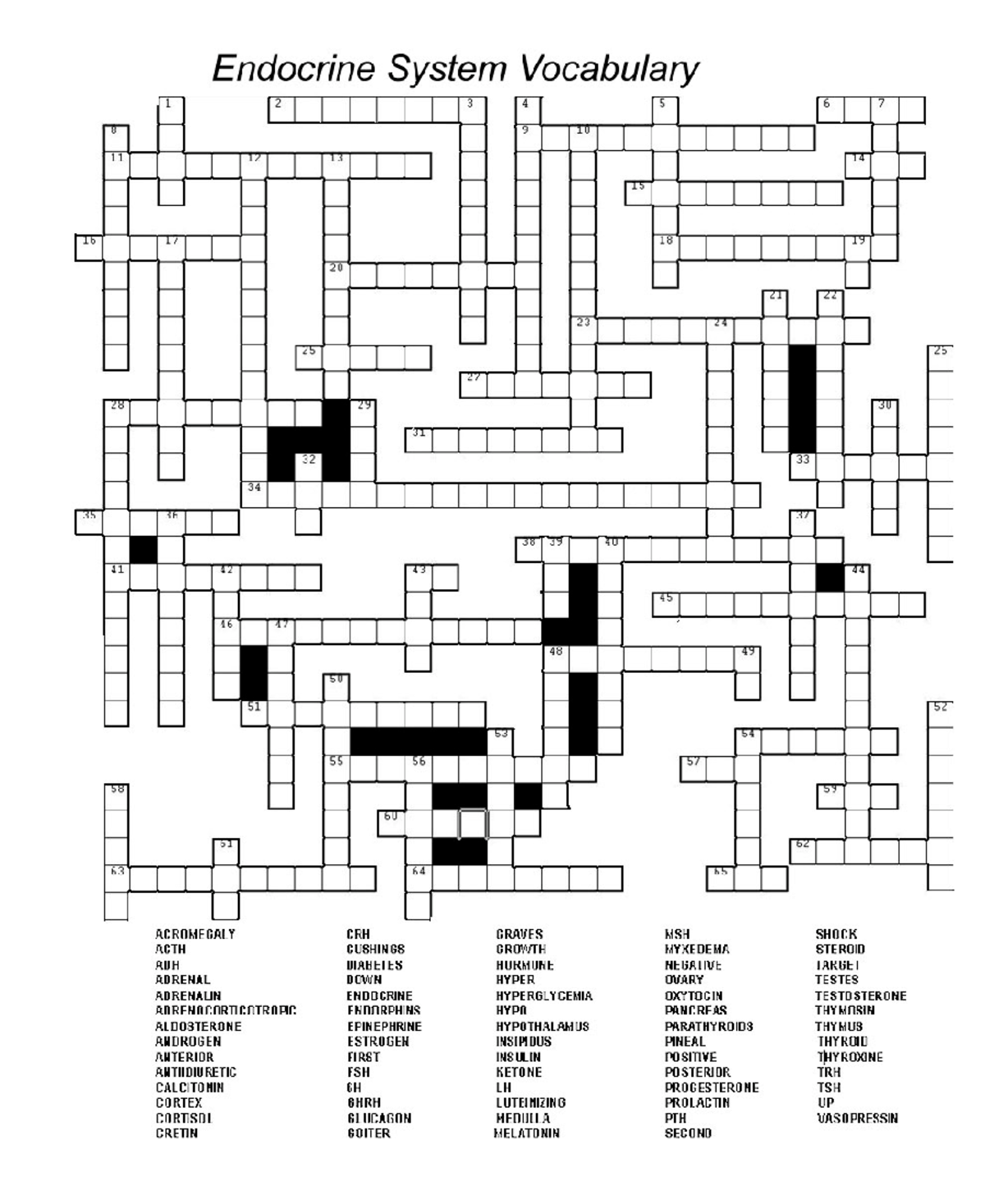 Endocrine puzzle - Endocrine System Vocabulary 1 2 3 4 5 6 7 8 9 10 11 ...