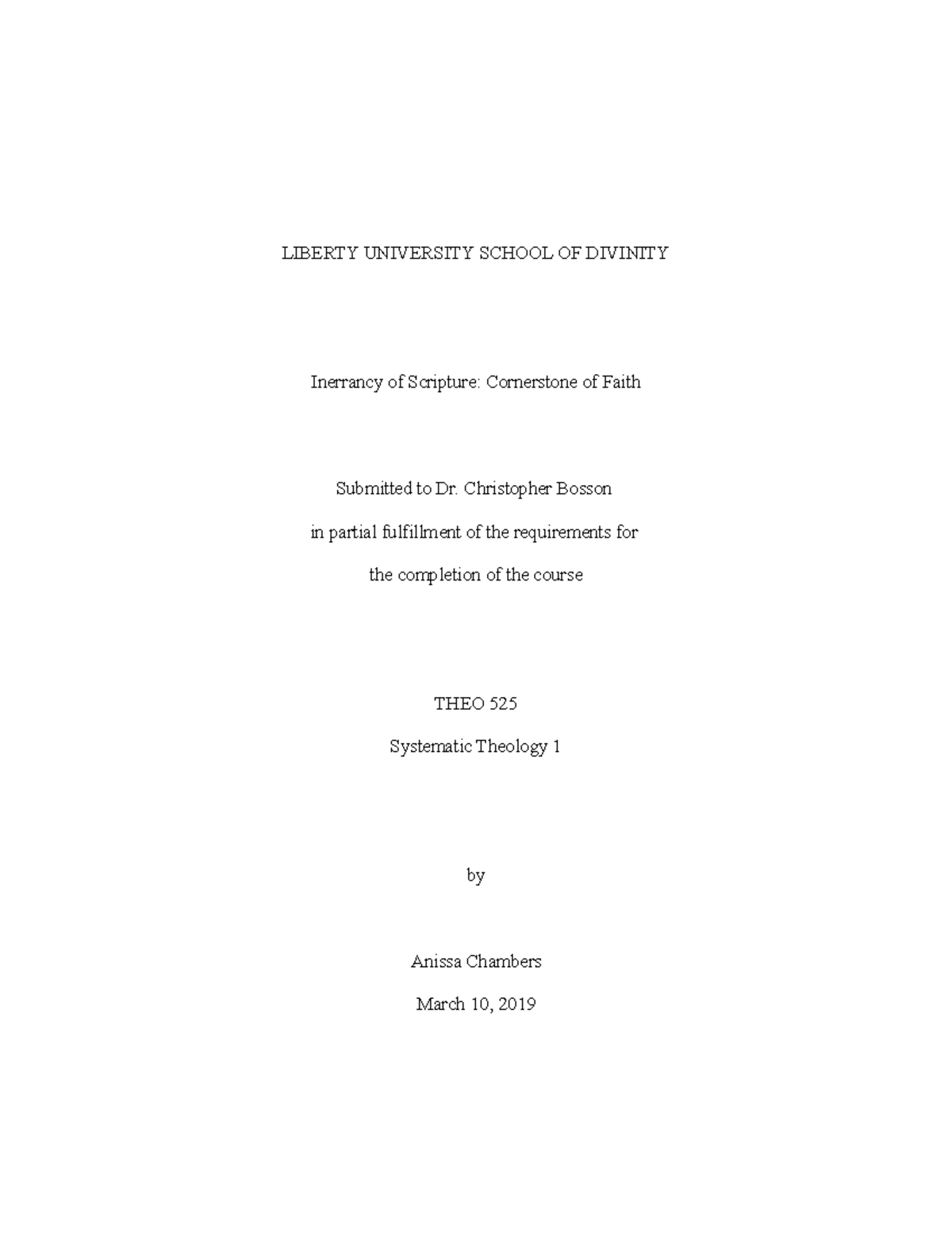 Research Purposal - LIBERTY UNIVERSITY SCHOOL OF DIVINITY Inerrancy of ...