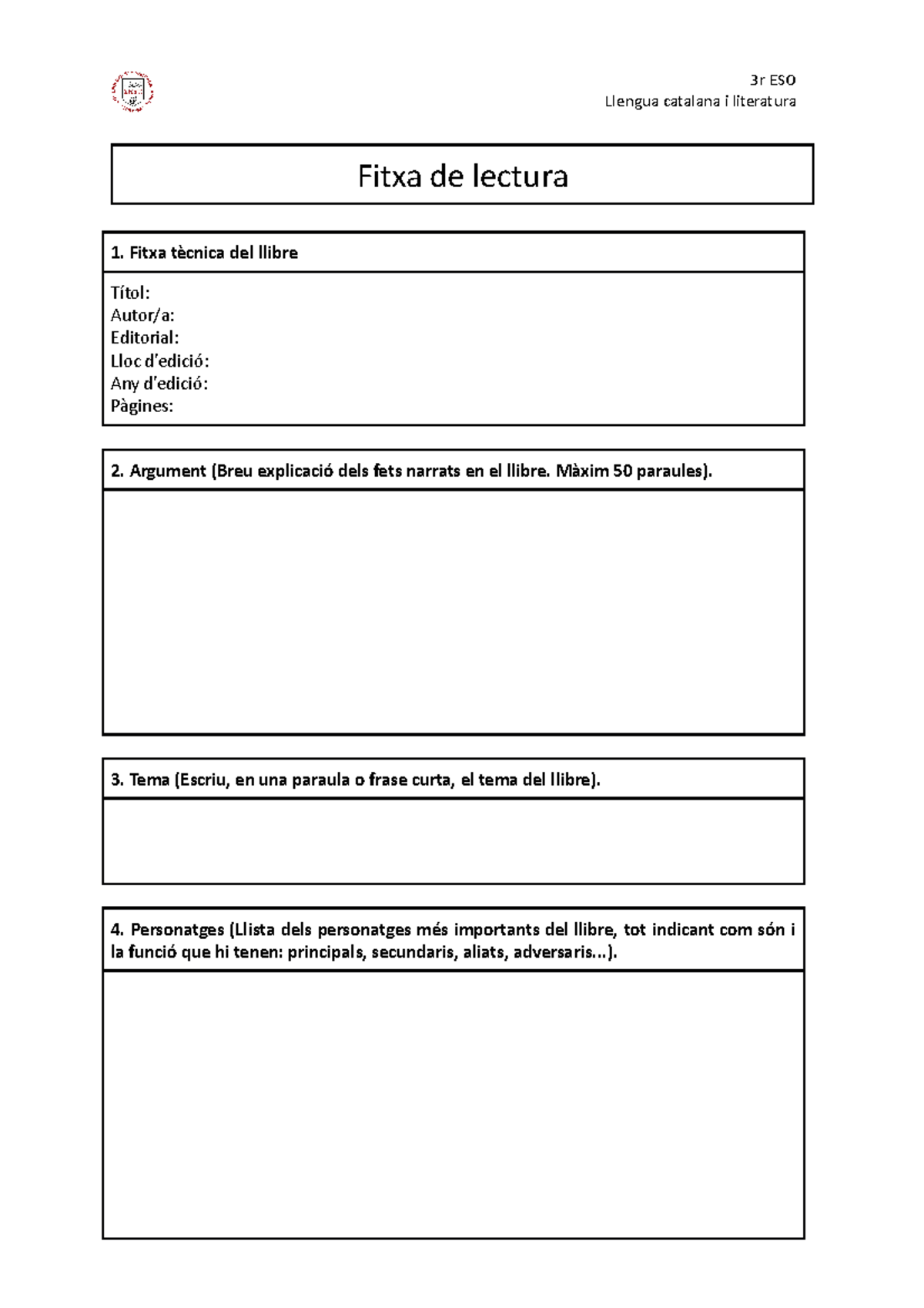 Fitxa de lectura - Estripar la teranyina-1 - 3r ESO Llengua catalana i ...