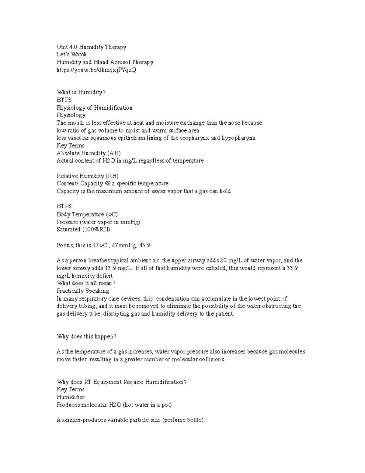 Humidity Therapy 2 - RT care - Unit 4 Humidity Therapy Let’s Watch ...