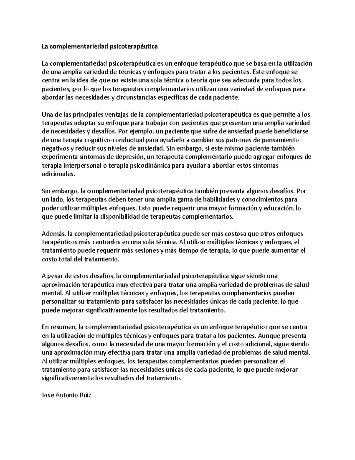 La complementariedad psicoterapéutica - La complementariedad ...