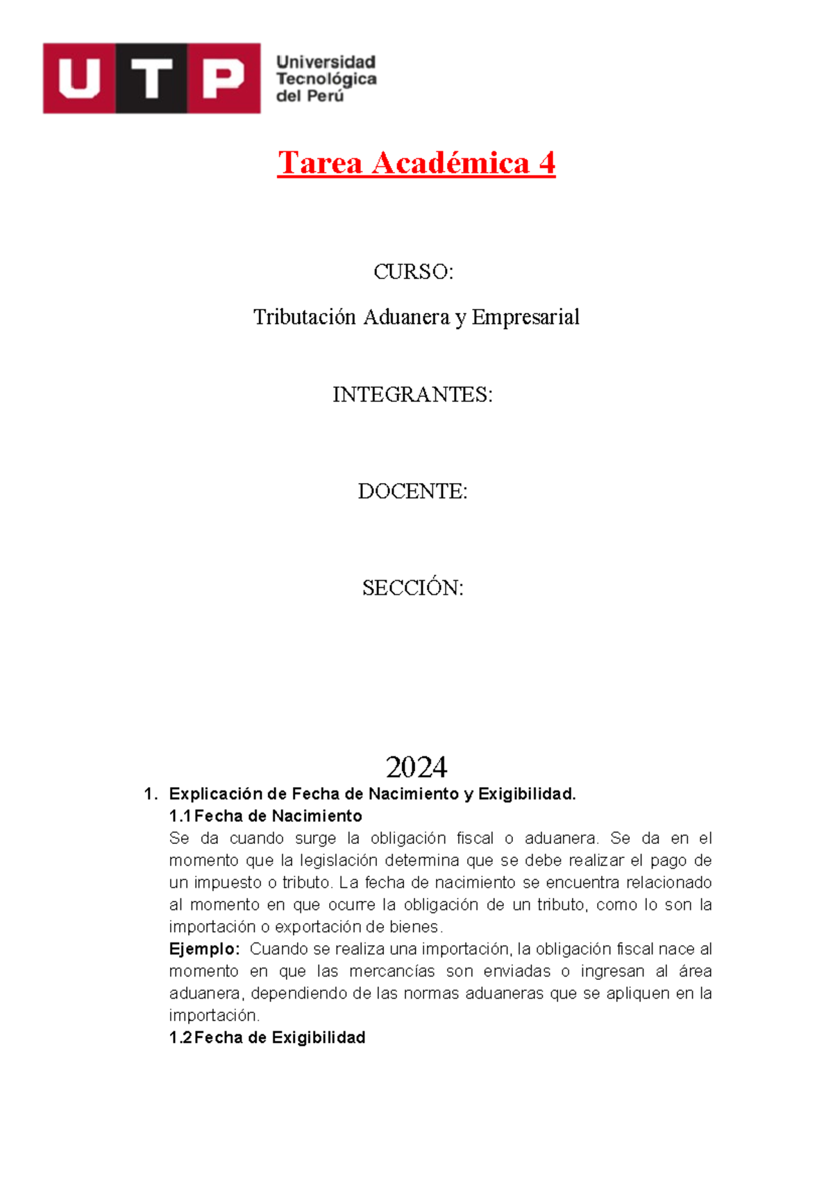Ta4 tributacion - TA 4 de tributación aduanera y empresarial - Tarea ...