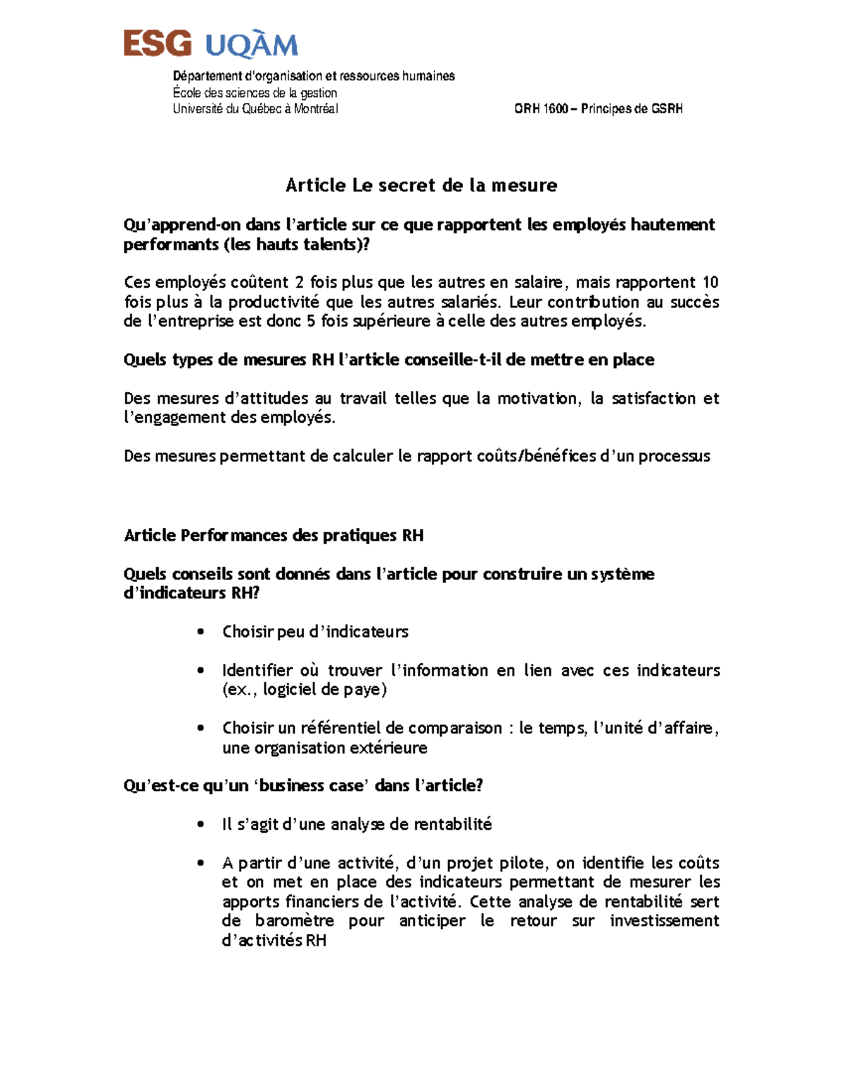 3a. Questions sur les lectures - Département d’organisation et ...