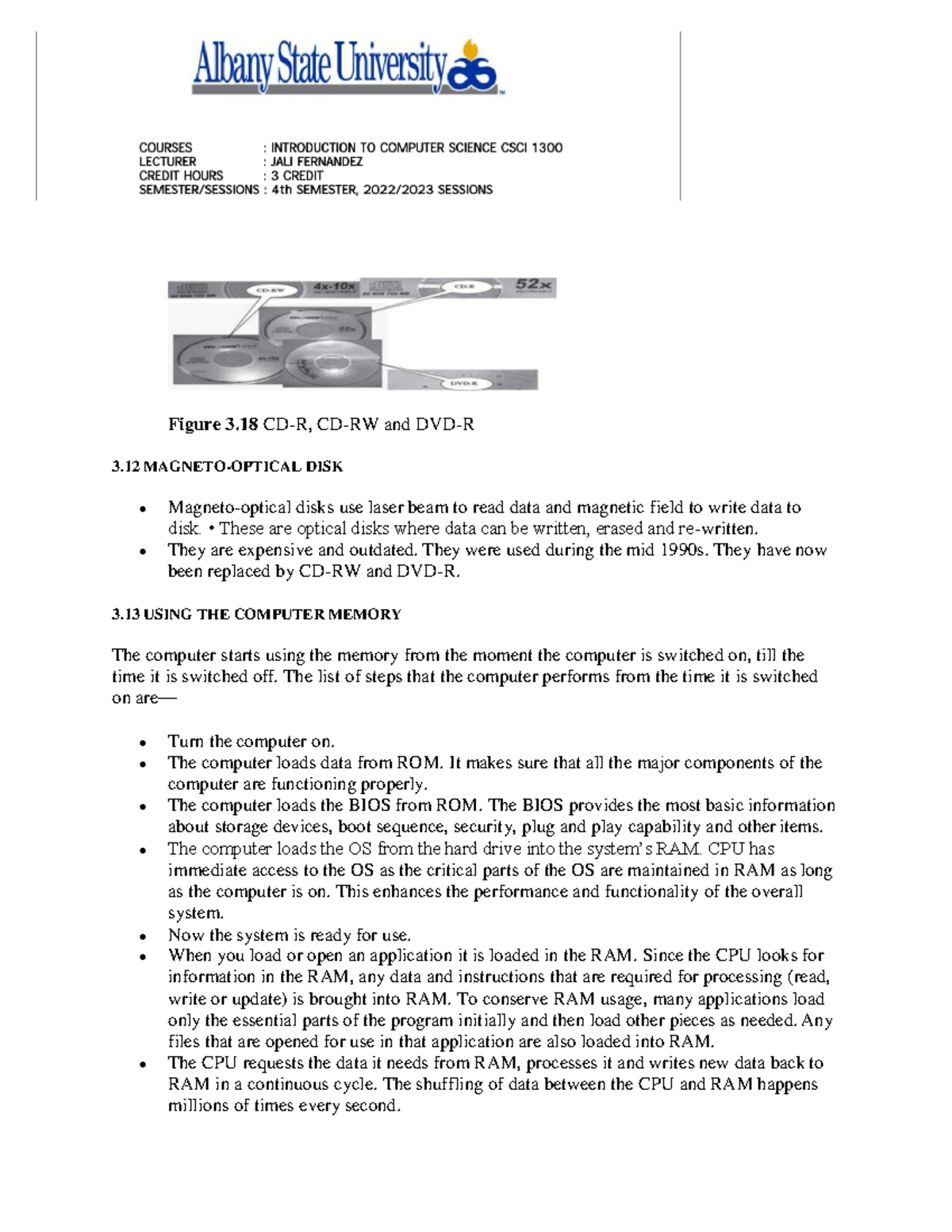 CSCI 1300 Introdution TO Computer Science BAB-1-110-15 - Figure 3 CD-R ...
