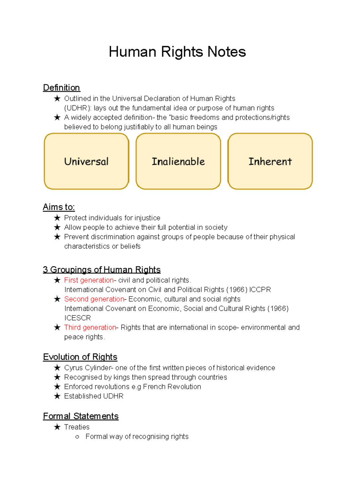 Legal- Human Rights Notes - Human Rights Notes Definition ★ Outlined in ...
