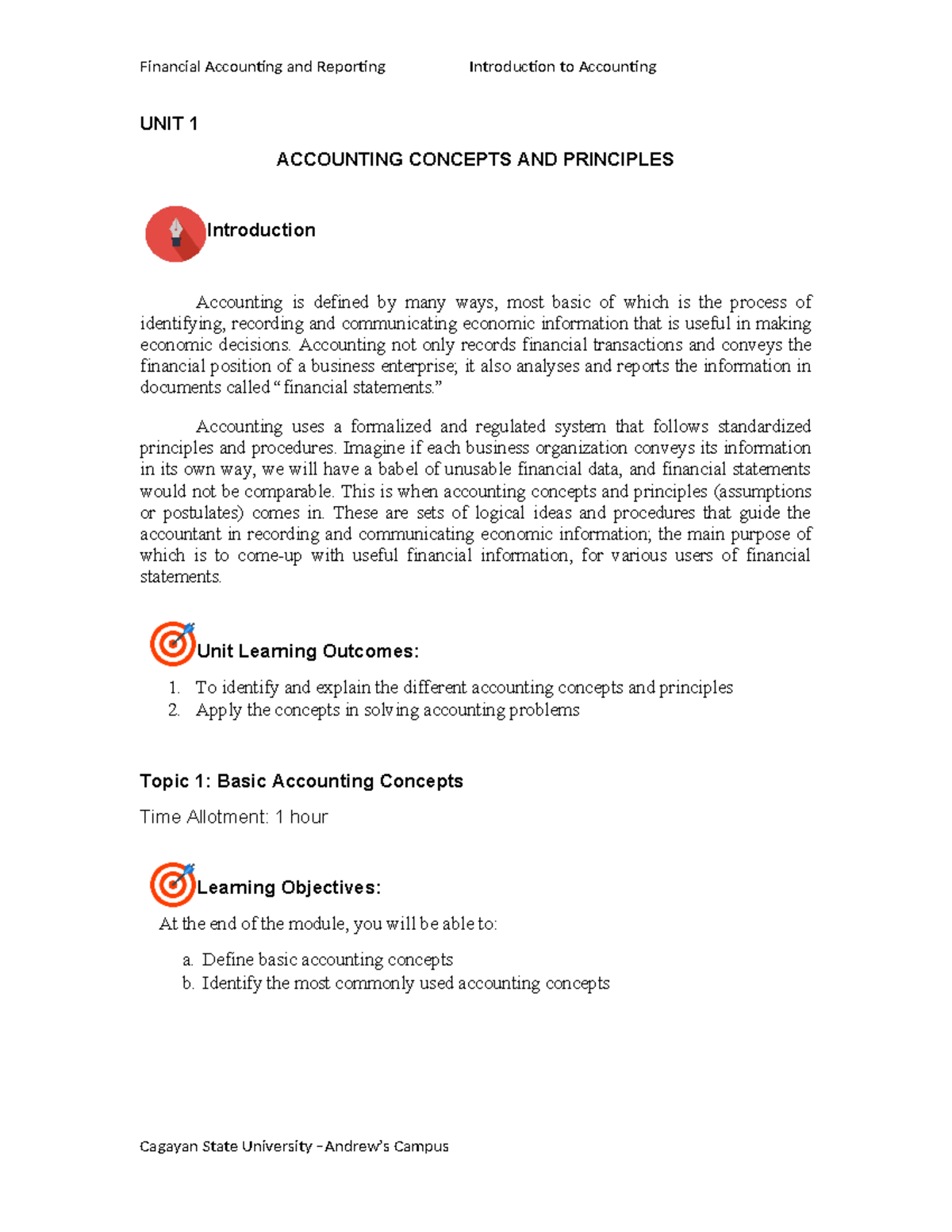Module-chapter 2 - mod - UNIT 1 ACCOUNTING CONCEPTS AND PRINCIPLES Introduction Accounting is ...