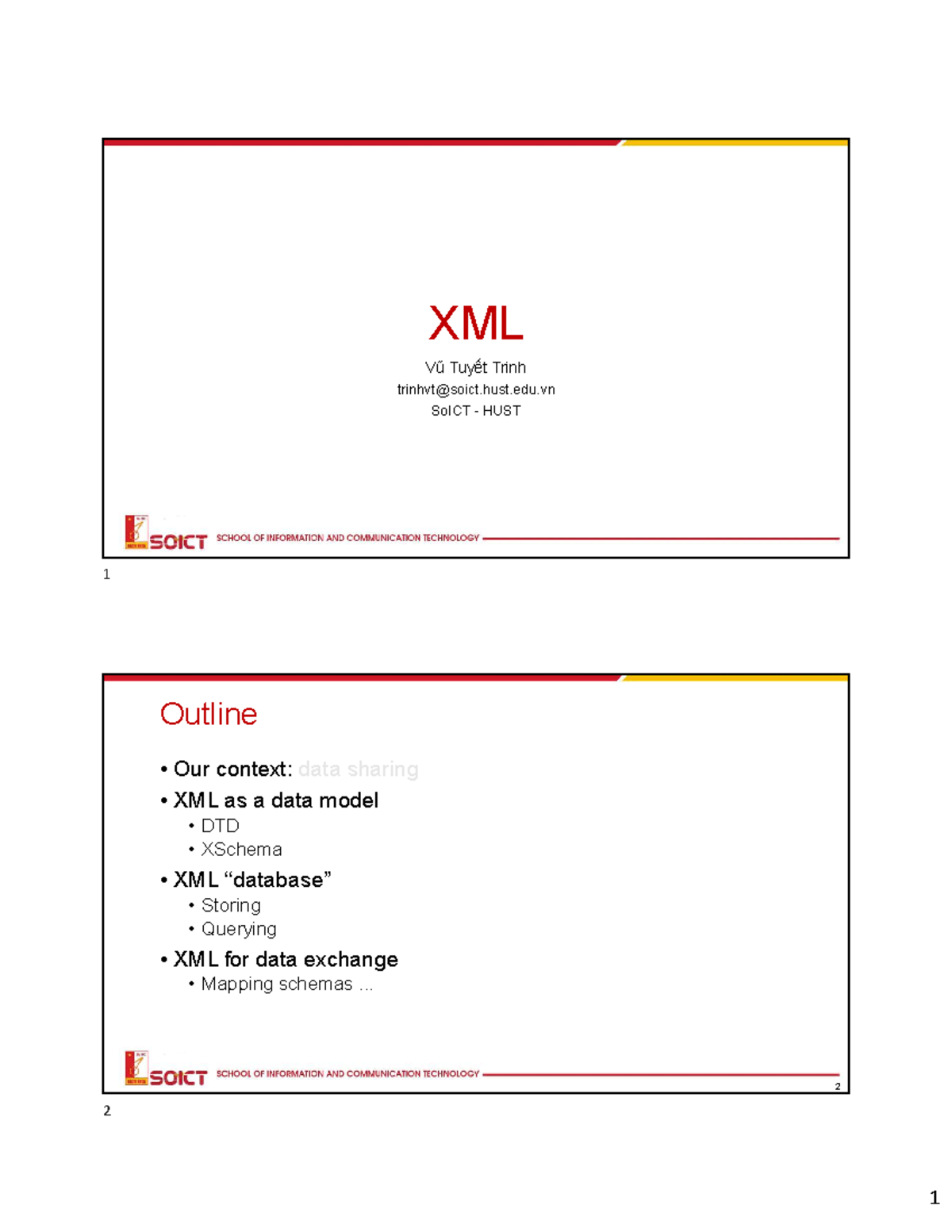 Notes 7 - Data modeling - XML Vũ Tuyết Trinh trinhvt@soict.hust.edu ...