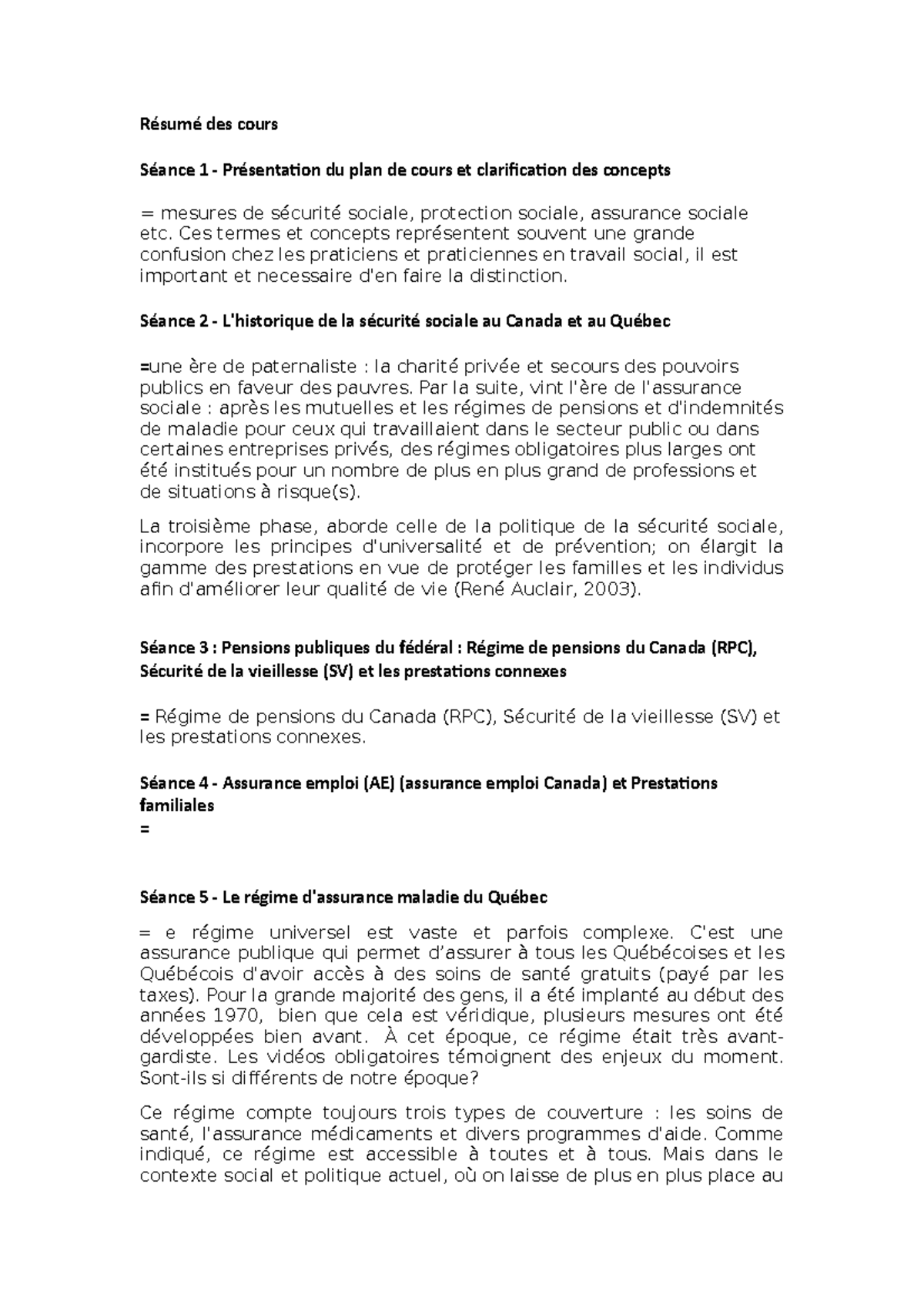Résumé des cours - résumé - Résumé des cours Séance 1 - Présentation du ...