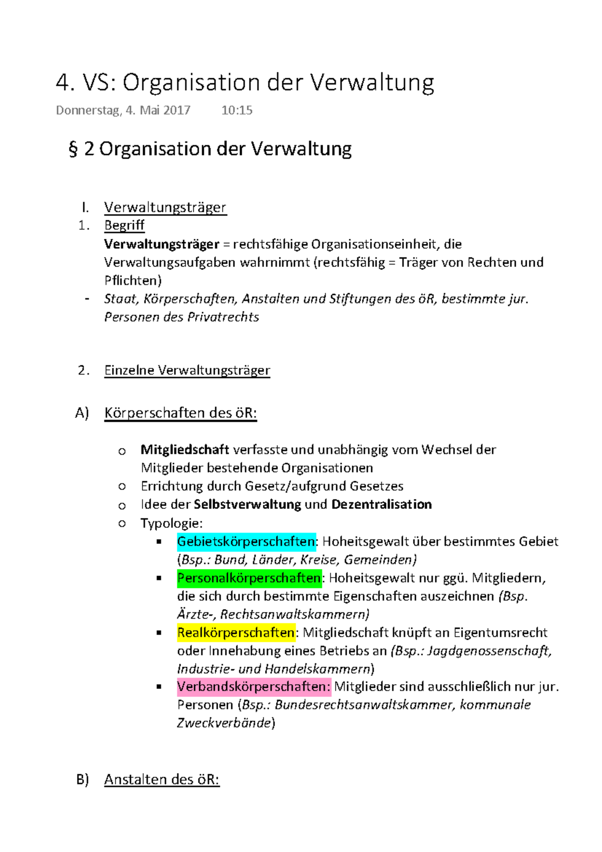 4. VS Organisation der Verwaltung - 4. VS: Organisation der Verwaltung ...