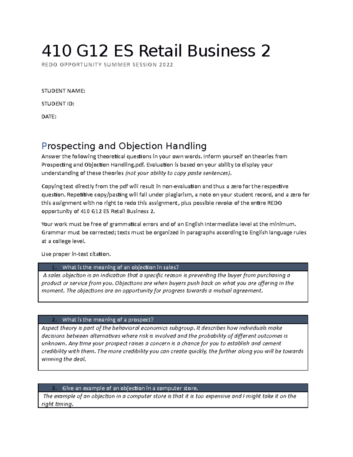 410 G12 ES Prospecting and Objection Handling - workbook - 410 G12 ES ...