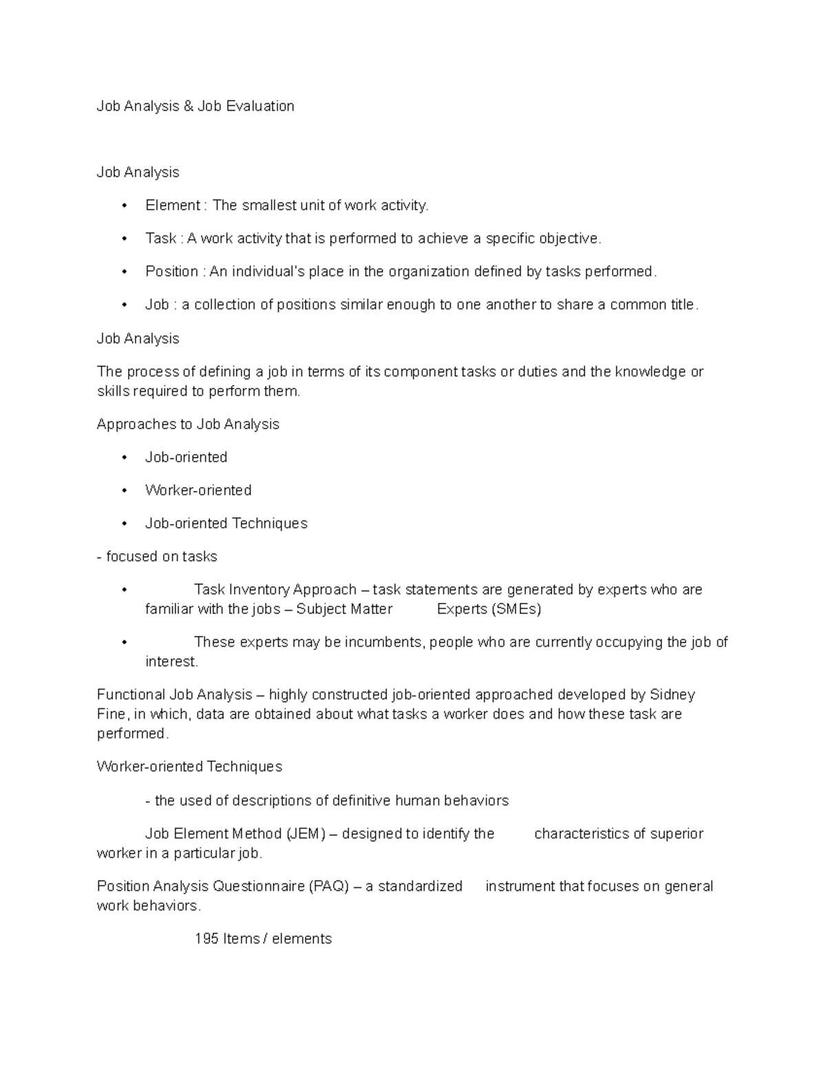 Job Analysis - Lecture notes 2 - Job Analysis Job Evaluation Job ...